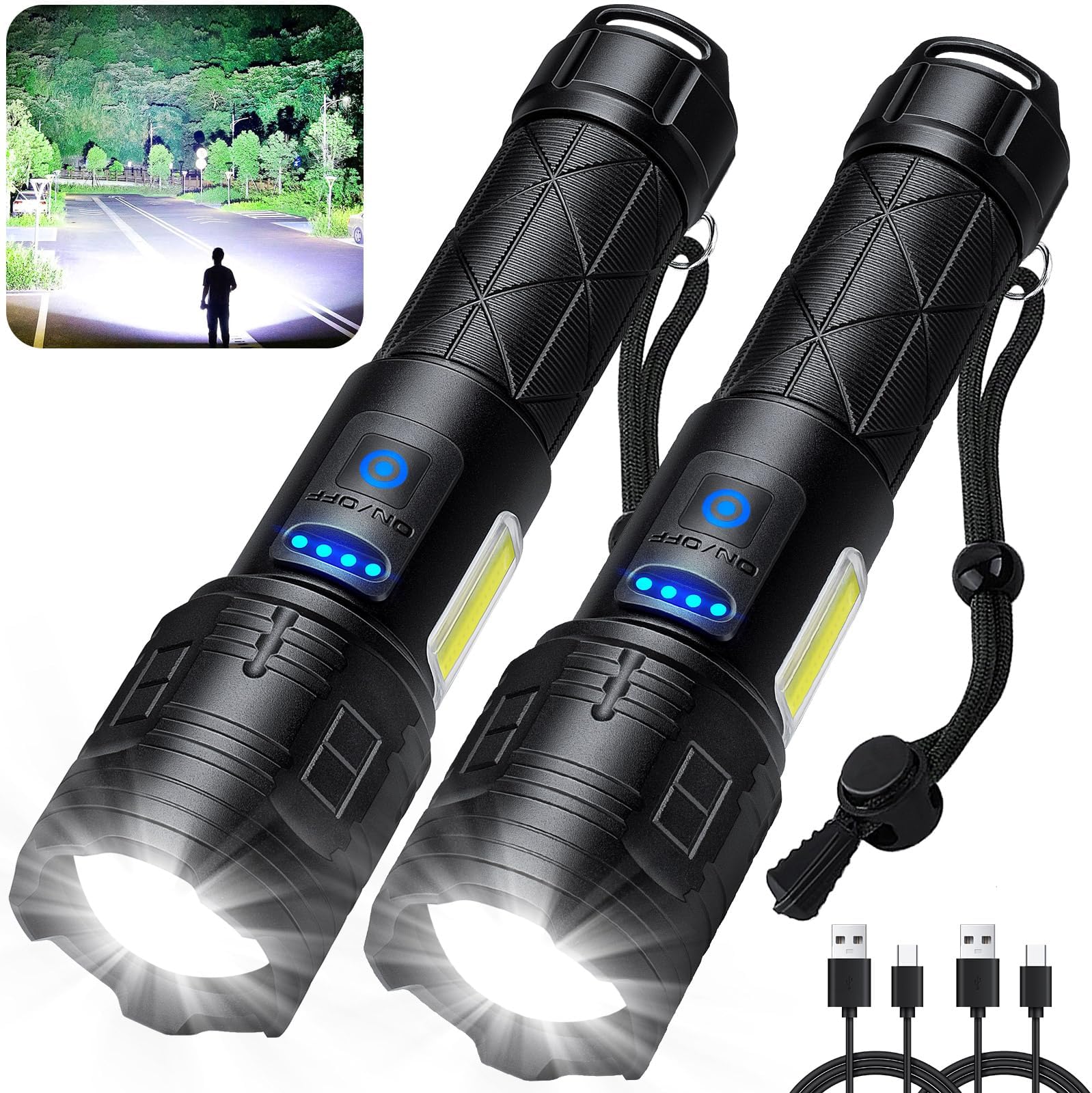 Kmivo Rechargeable LED Flashlights High Lumens 2 Pack, 900000 Lumen ...