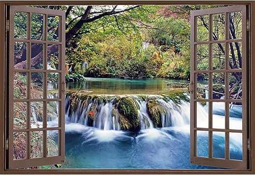 MIRRORANG 2,2x1,5m Window Scenery Backdrop Waterfall Green Forest ...