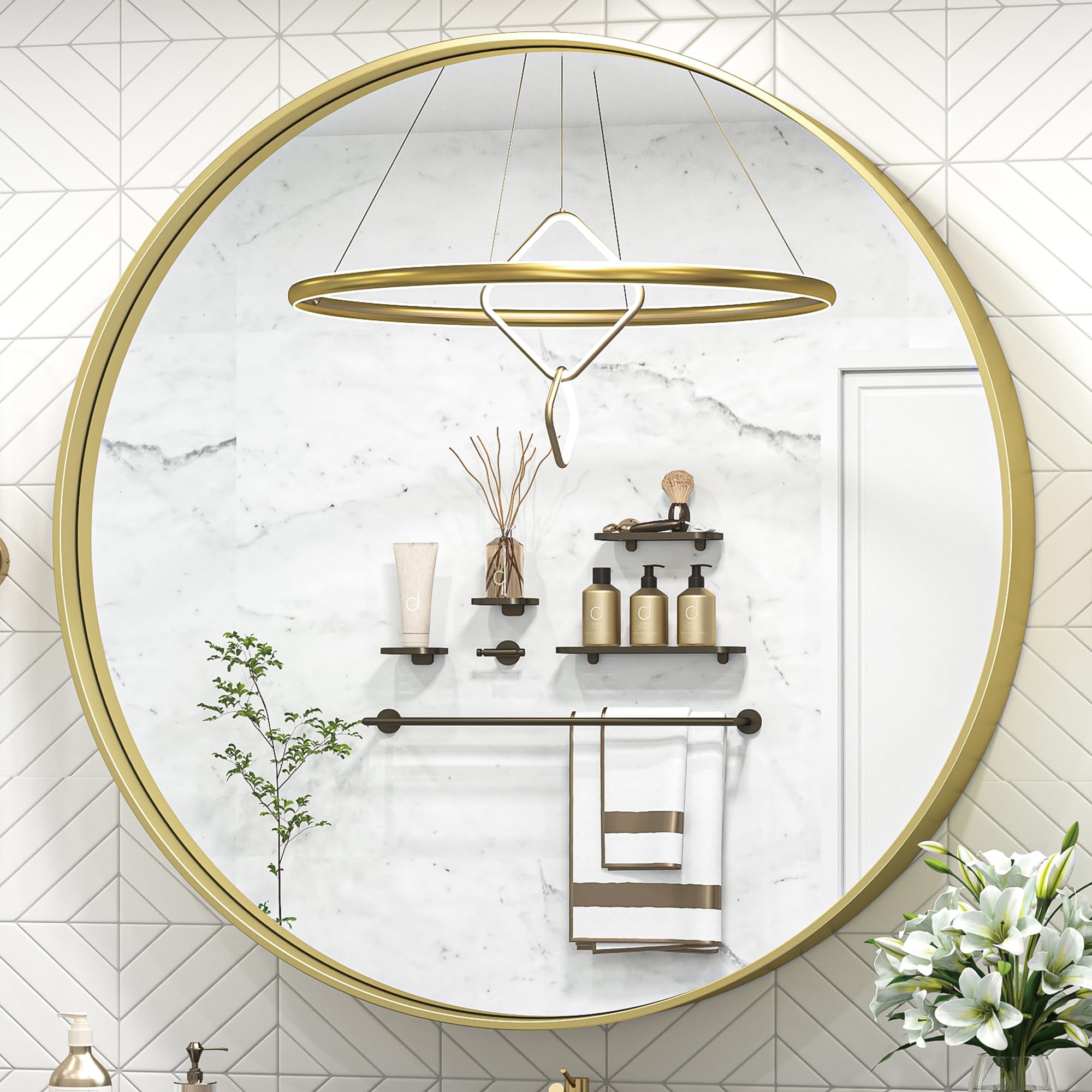 Amazon.com: TokeShimi 40 Inch Round Gold Bathroom Mirror for Wall with ...