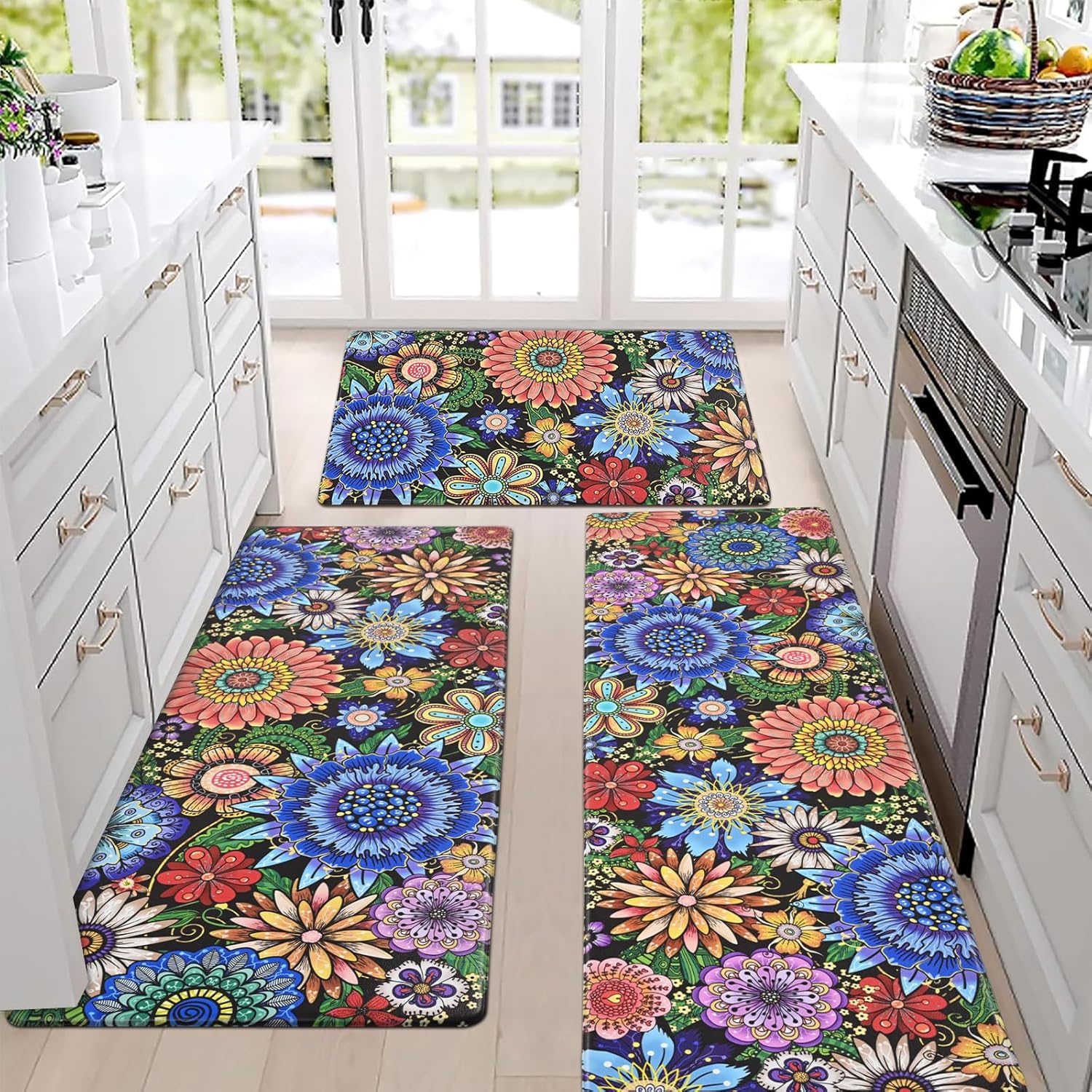 Amazon.com: Likiyol Boho Kitchen Rugs, Boho Floral Anti Fatigue Kitchen ...
