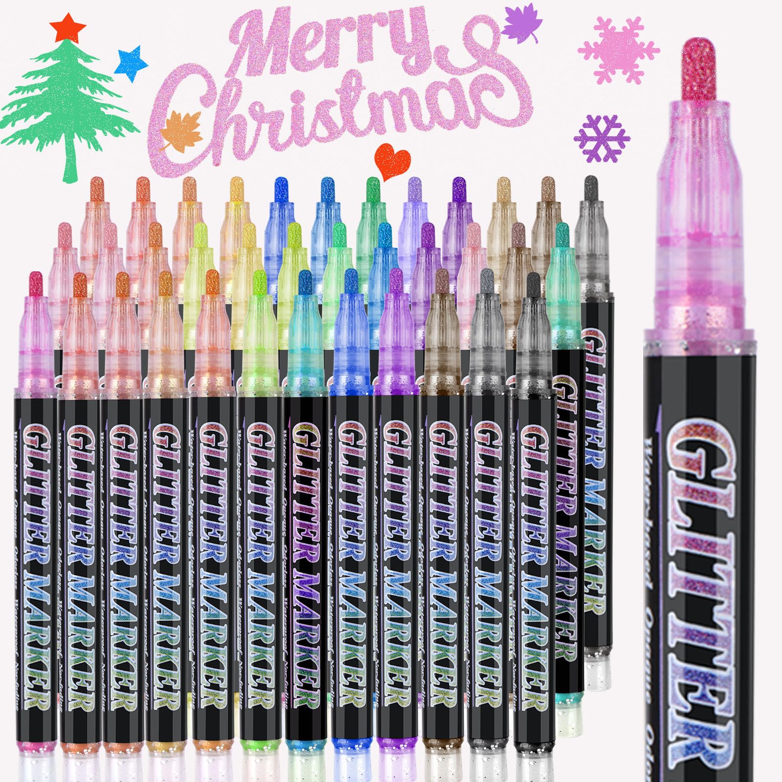 Amazon.com : OLINGYOU Glitter Marker Pens,36 Colors Self-Shimmer ...