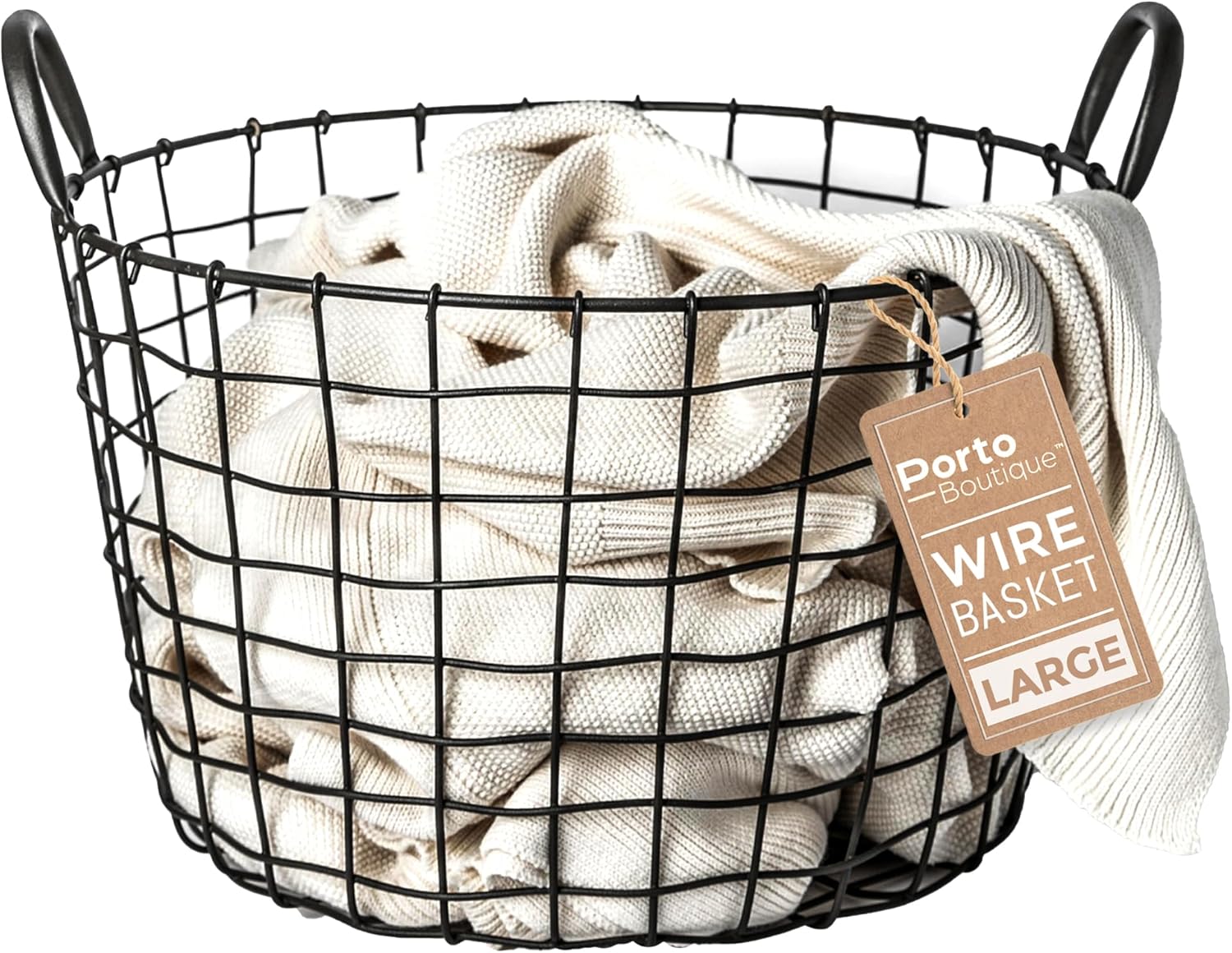 Amazon.com: Porto Boutique Large Wire Basket - Round Grey Metal Storage ...