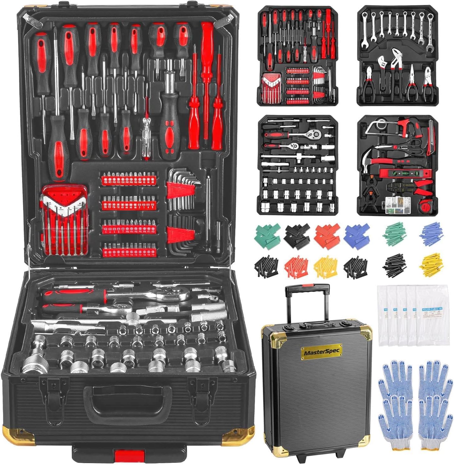 MasterSpec Professional 1180PCS Mechanical Tool Kit, Household Hand Tool Sets, General Hand Tool ...