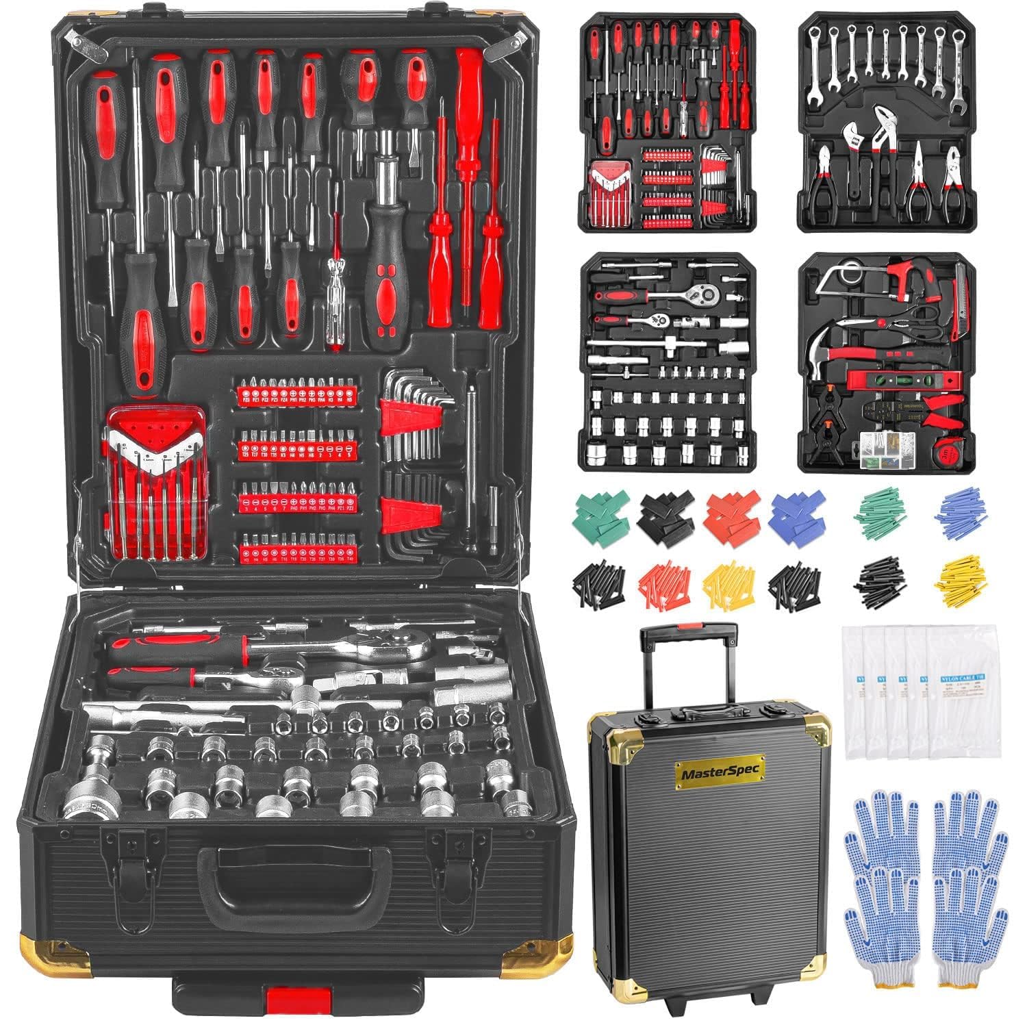 MasterSpec Professional 1180PCS Hand Tool Set Aluminum Case Tool Kits ...