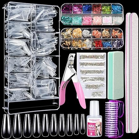 Amazon.com: Clear Coffin Nail Tips Set, MORGLES 500pcs Nail Tips for ...