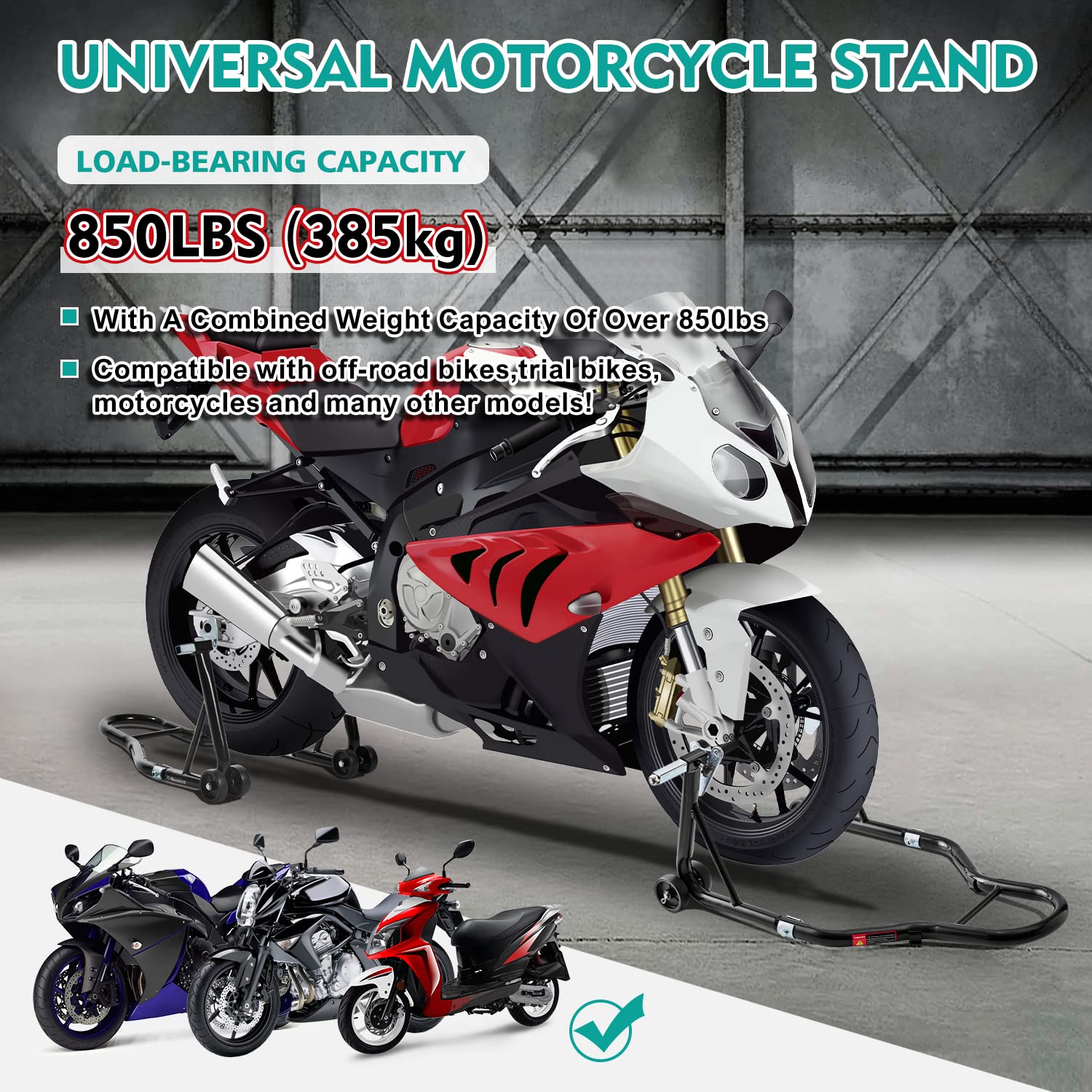 Snapklik.com : Motorcycle Stand 850LB Sport Bike Front And Rear Wheel ...
