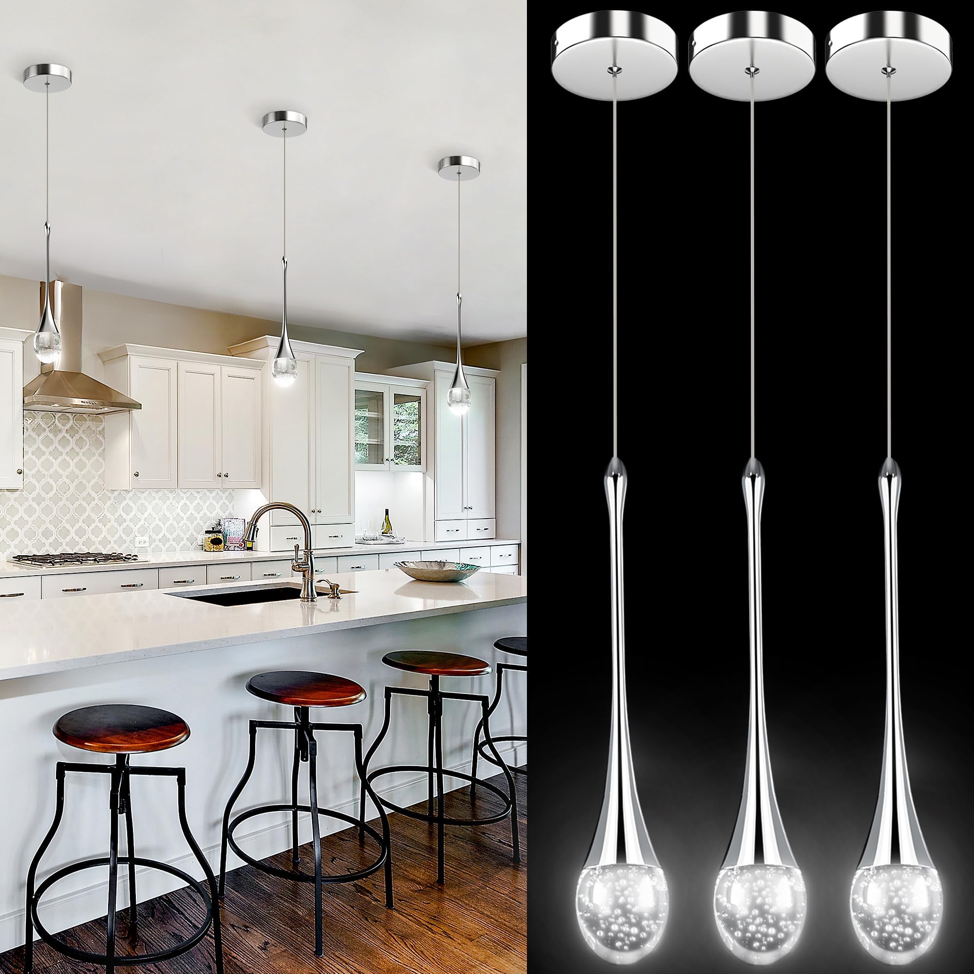 Espird 3 Pack Pendant Lights Kitchen Island - Crystal Pendant Light ...