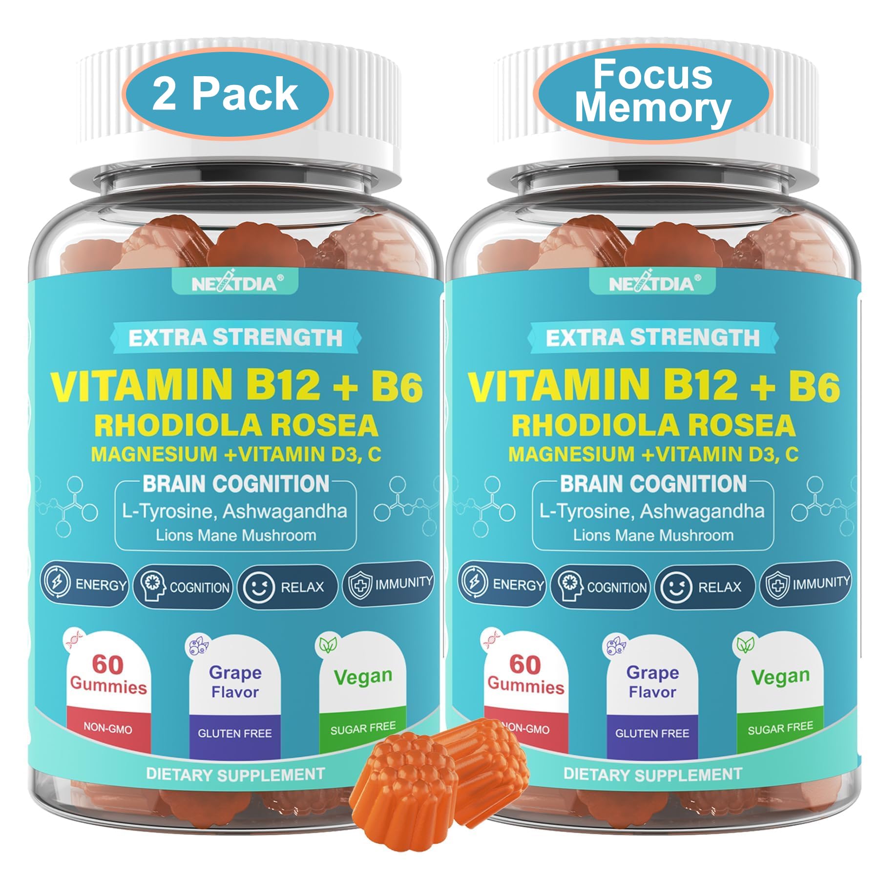 Amazon.com: Focus Memory & Energy Gummies, L-Tyrosine + Methyl B12 ...