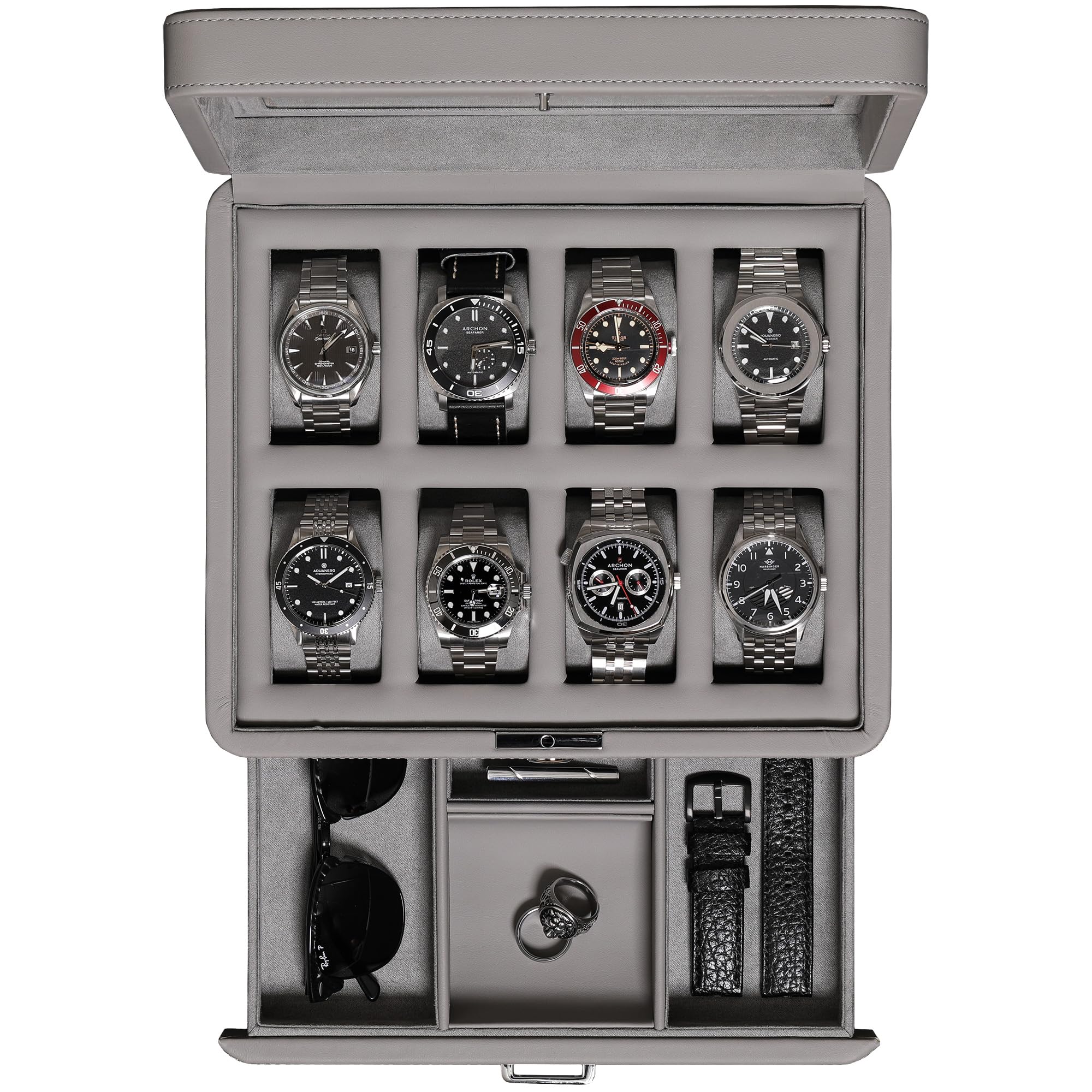 Buy ROTHWELL 8 Slot Leather Watch Box with Valet Drawer - Luxury Watch ...
