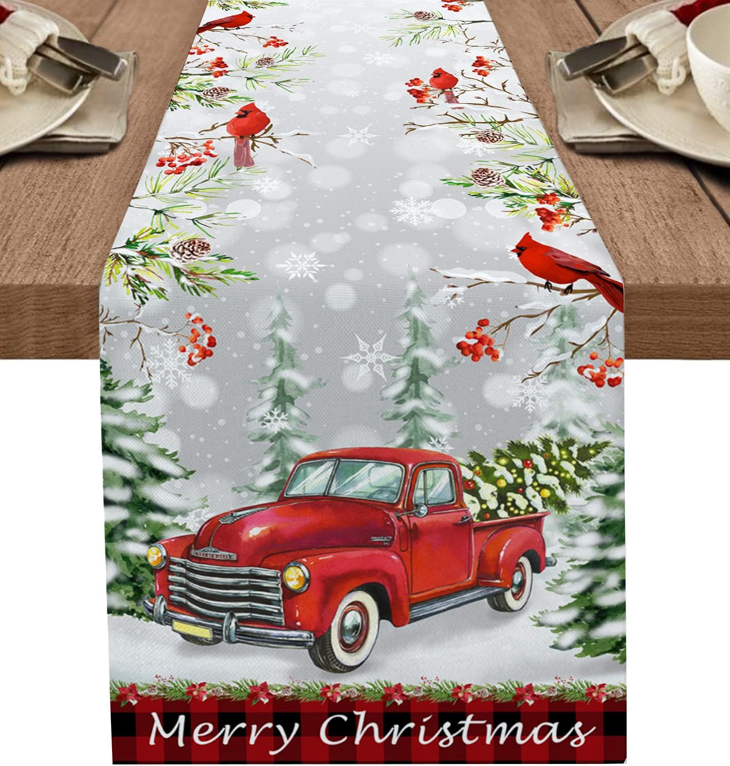 Amazon.com: Merry Christmas Red Truck Table Runner 90 Inches Long ...