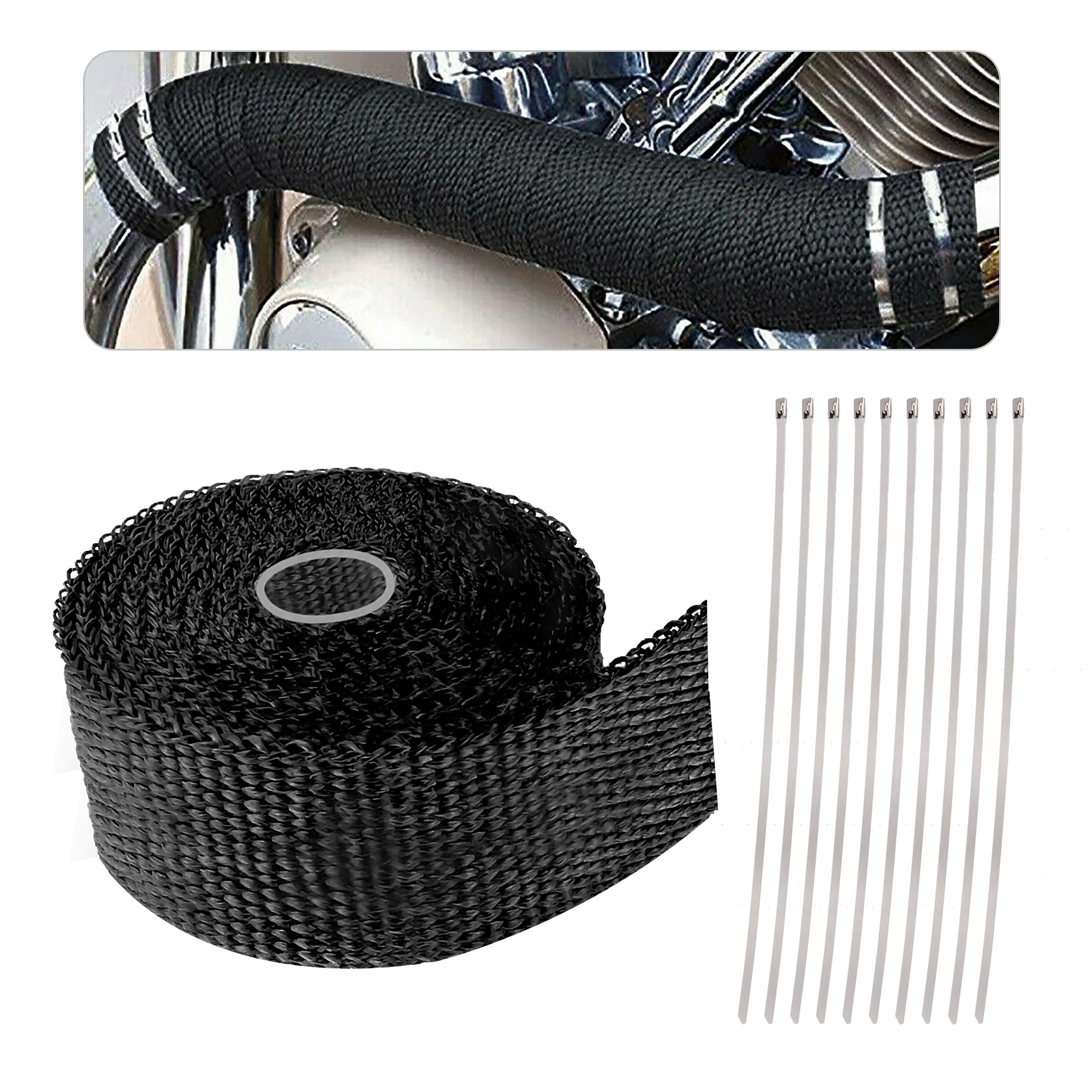 16.4Ft Exhaust Wrap with 10 Stainless Steel Zip Ties,Fiberglass Exhaust ...