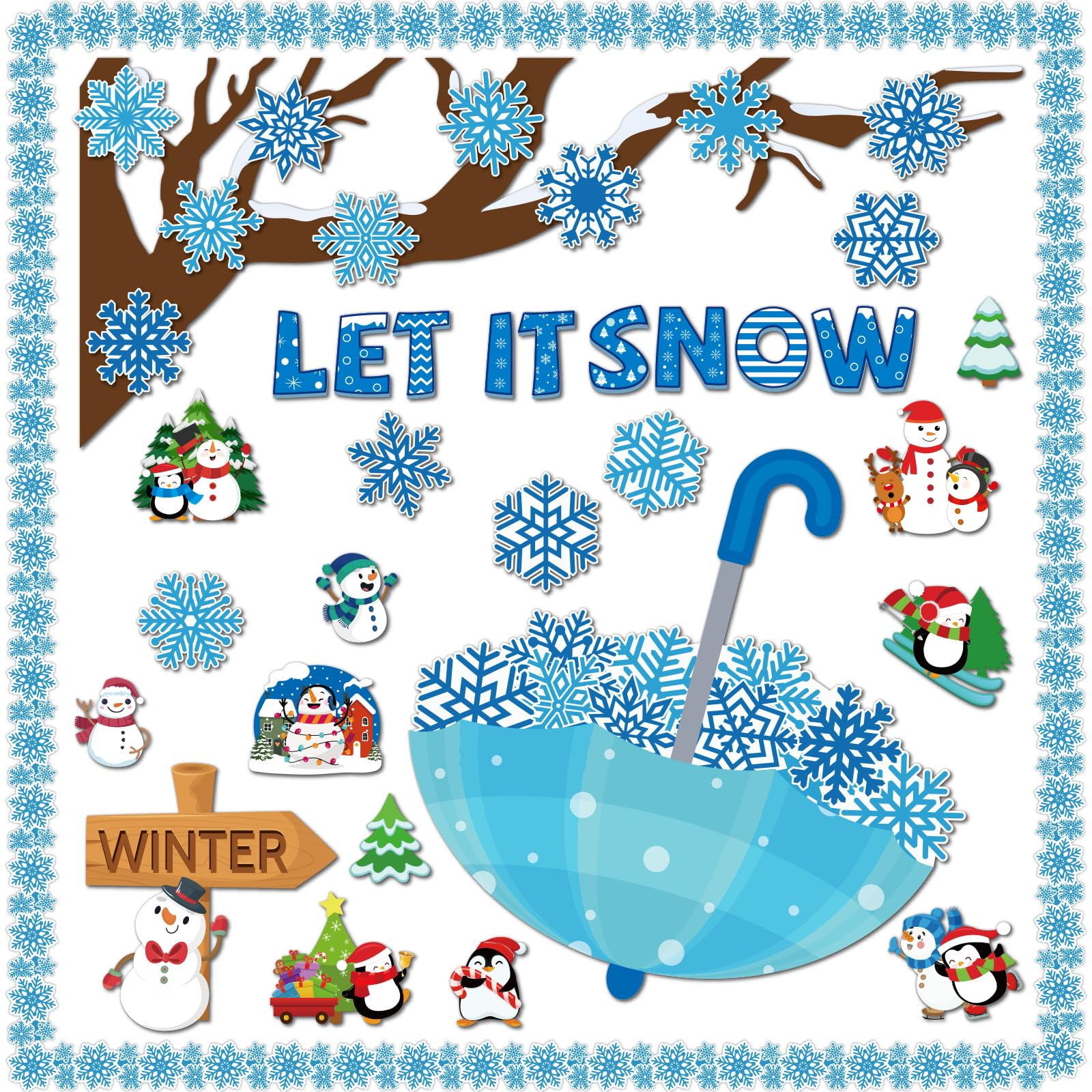 Amazon.com: 153pcs Winter Bulletin Board Decorations Set Let It Snow ...