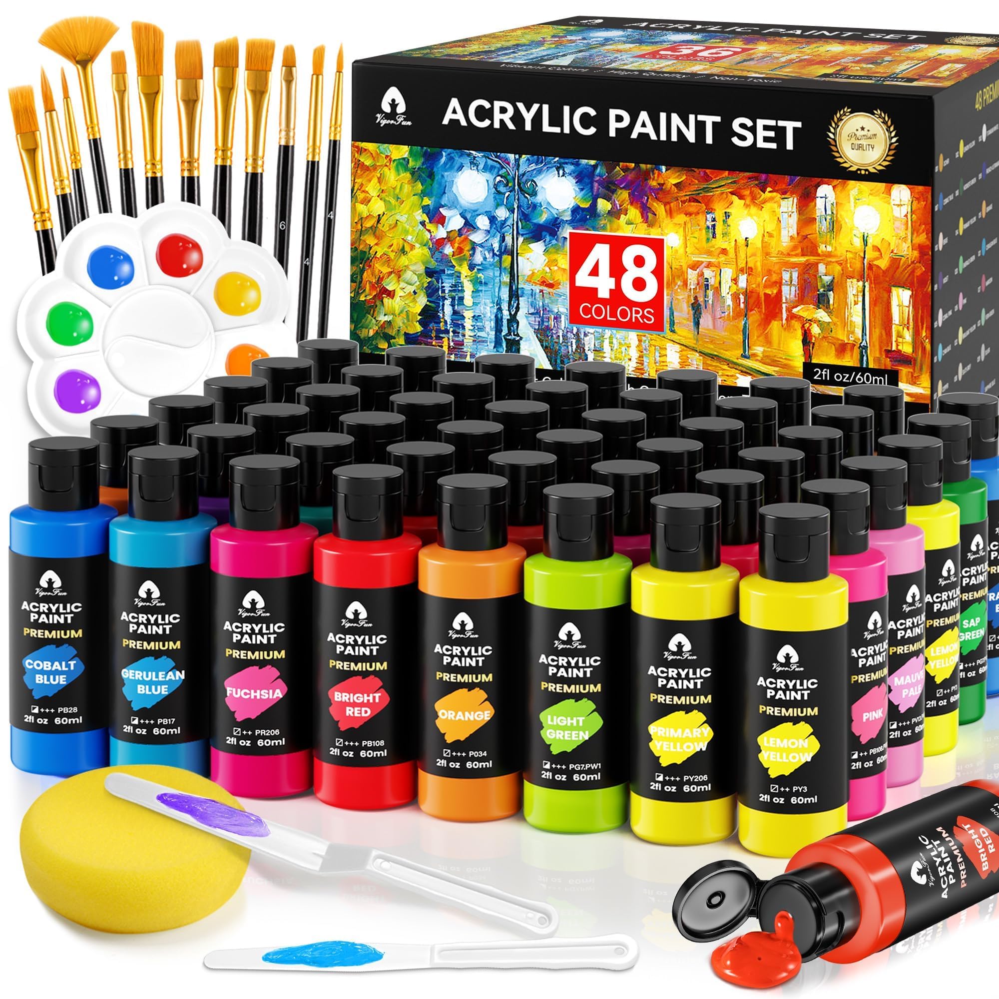 Amazon.com : 64 PCS Acrylic Paint Set with 12 Brushes, 2 Knives and ...