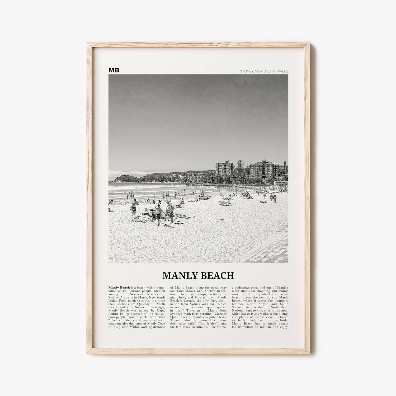 Amazon.com: Manly Beach Print Black and White, Manly Beach Wall Art ...