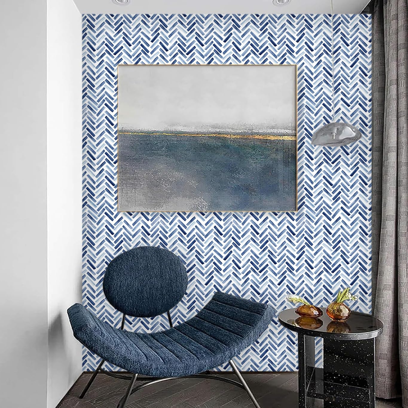 4 Sheet Peel and Stick Wallpaper Blue and White Line Wallpaper ...