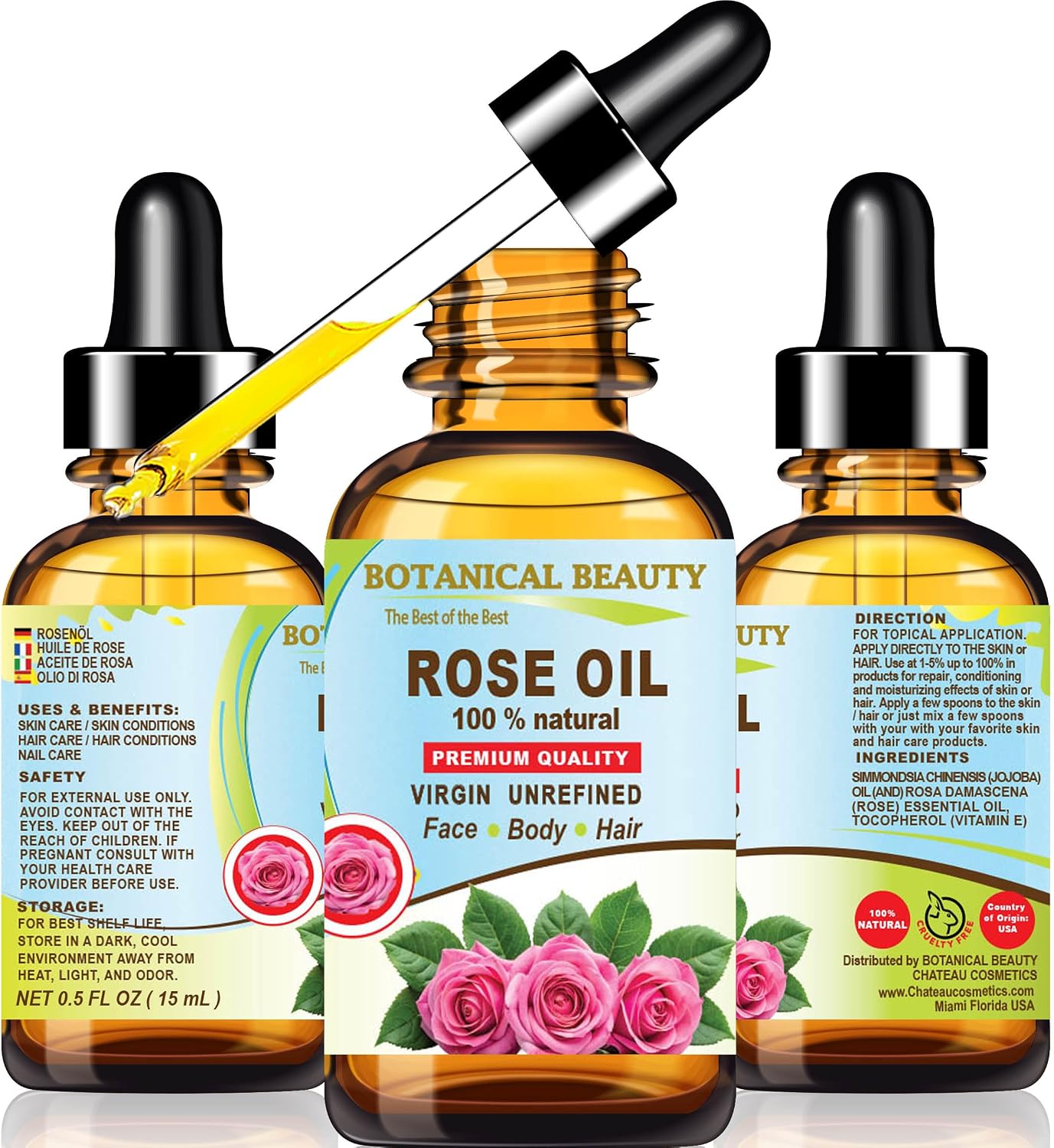 Amazon.com: Botanical Beauty Rose Oil Rosa Damascena 100% Natural 0.5 ...