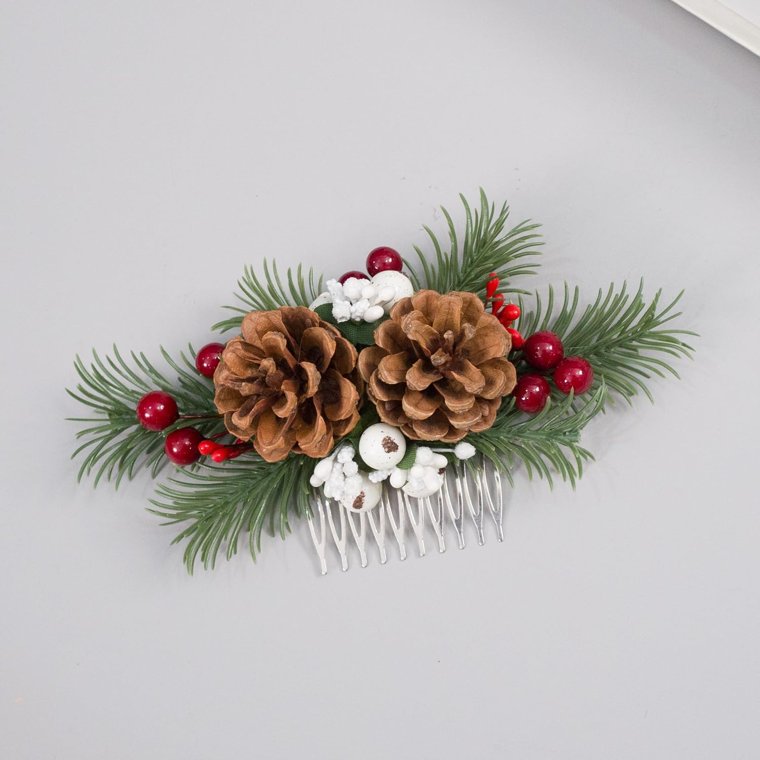 Amazon.com: Ansuam Artificial Flower Hair Comb - Pine Cone Red Berry ...