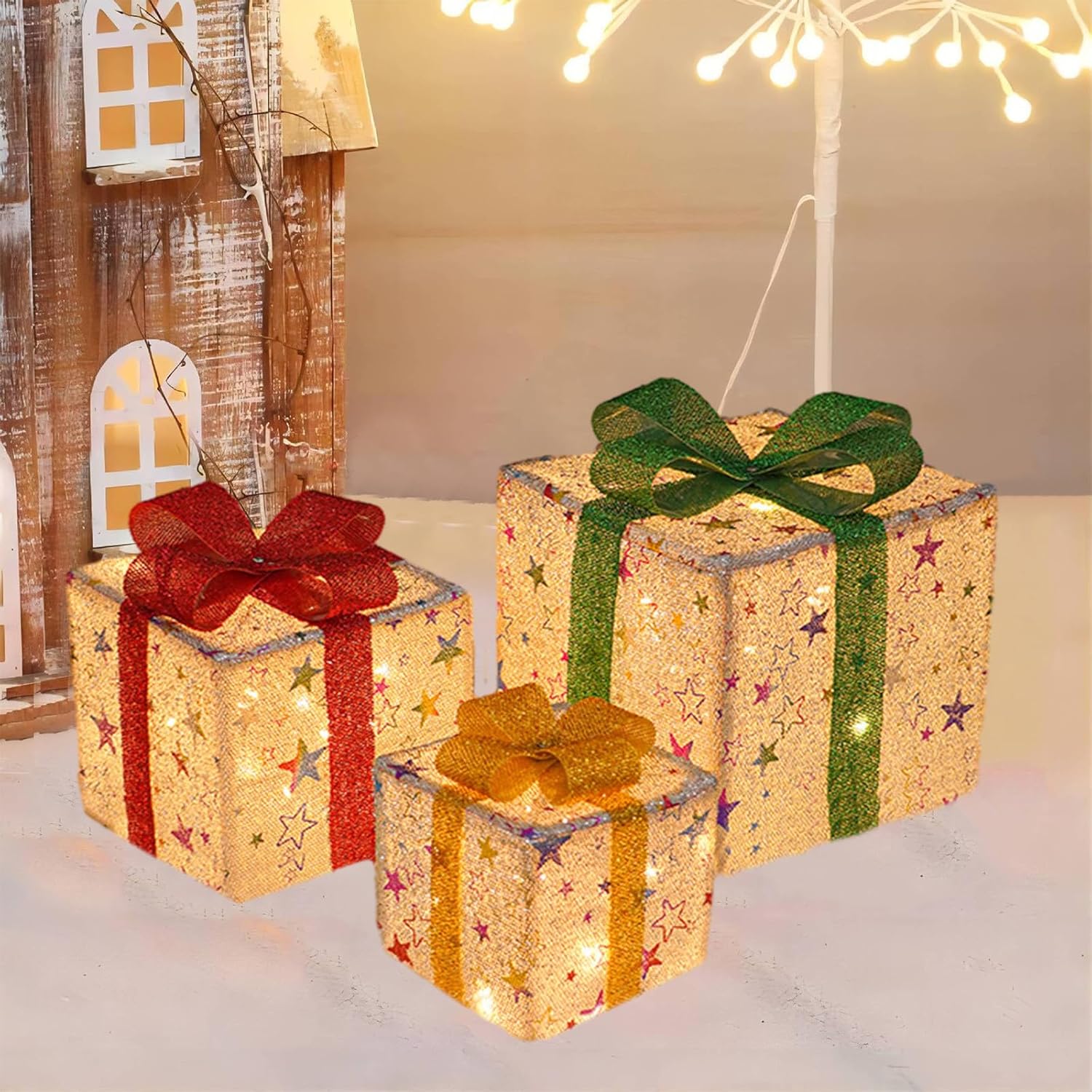 Amazon.com: Set of 3 Christmas Lighted Gift Boxes 8 Lighting Modes ...