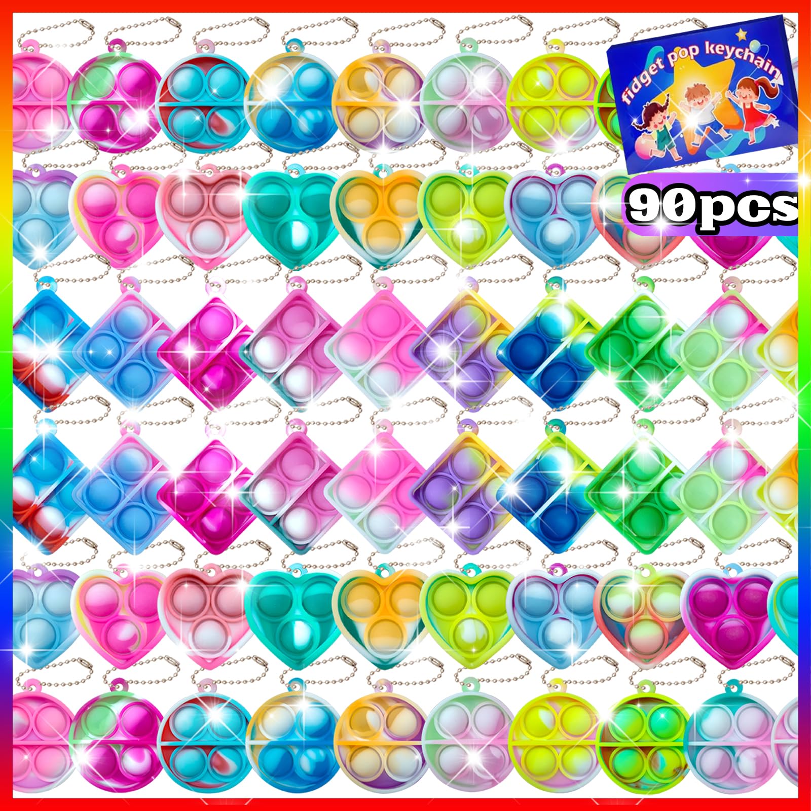 Amazon.com: Pop Fidget Keychain Mini Fidget Toys Bulk 90 Pack Party ...