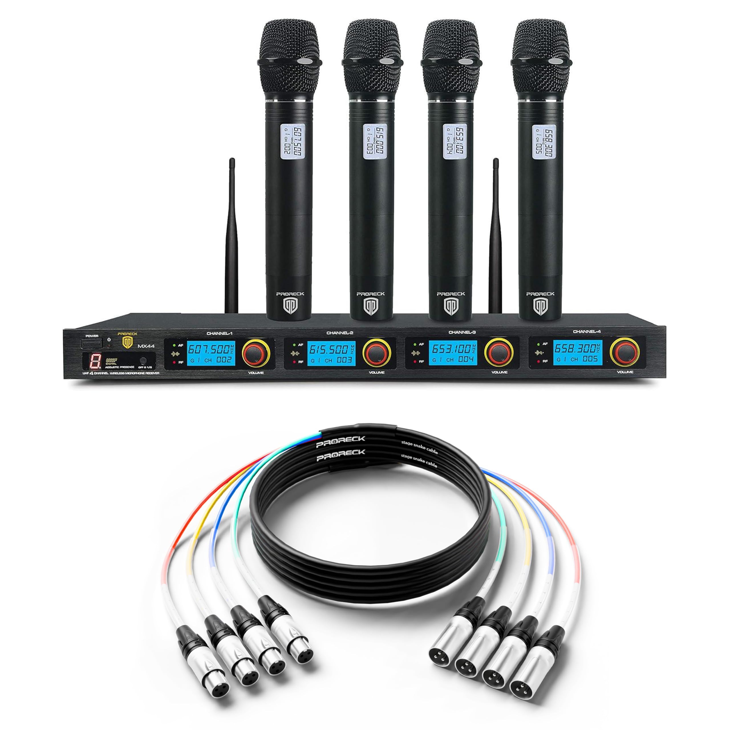 Amazon.com: PRORECK MX44 4-Channel UHF Wireless Microphone System with ...