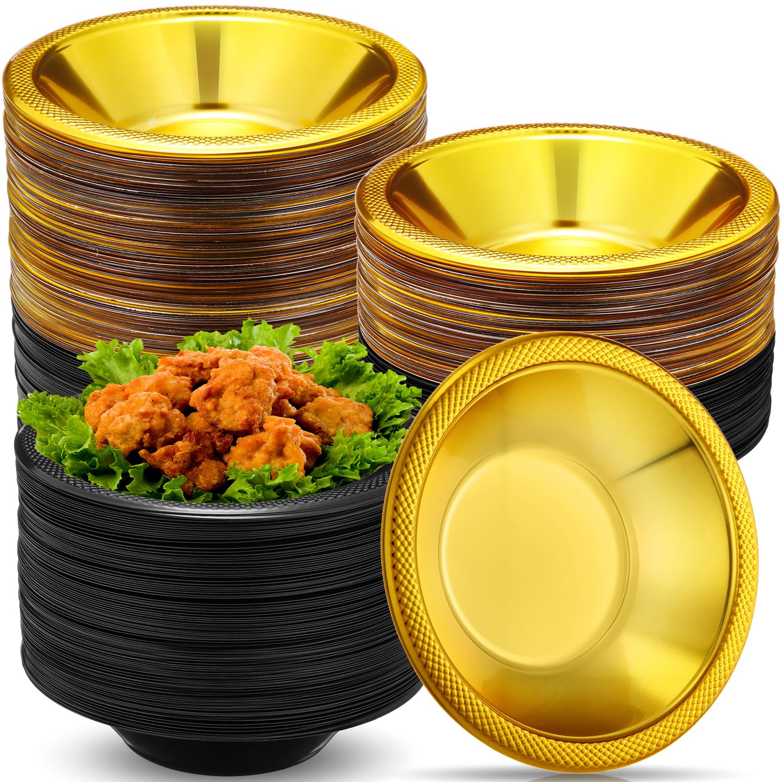 Amazon.com: Willinglong 300 Pcs 16 OZ Plastic Bowls Bulk Black Gold ...
