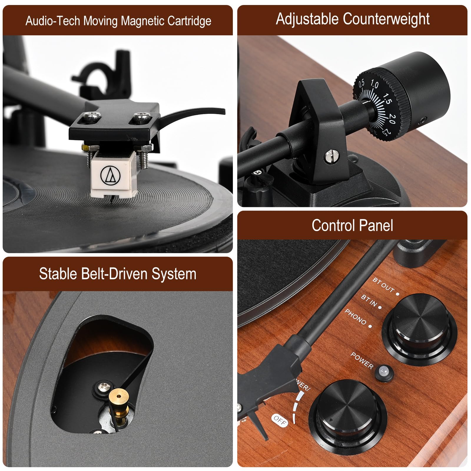 Record Player Turntable with Double Bluetooth Connectivity and Build in ...