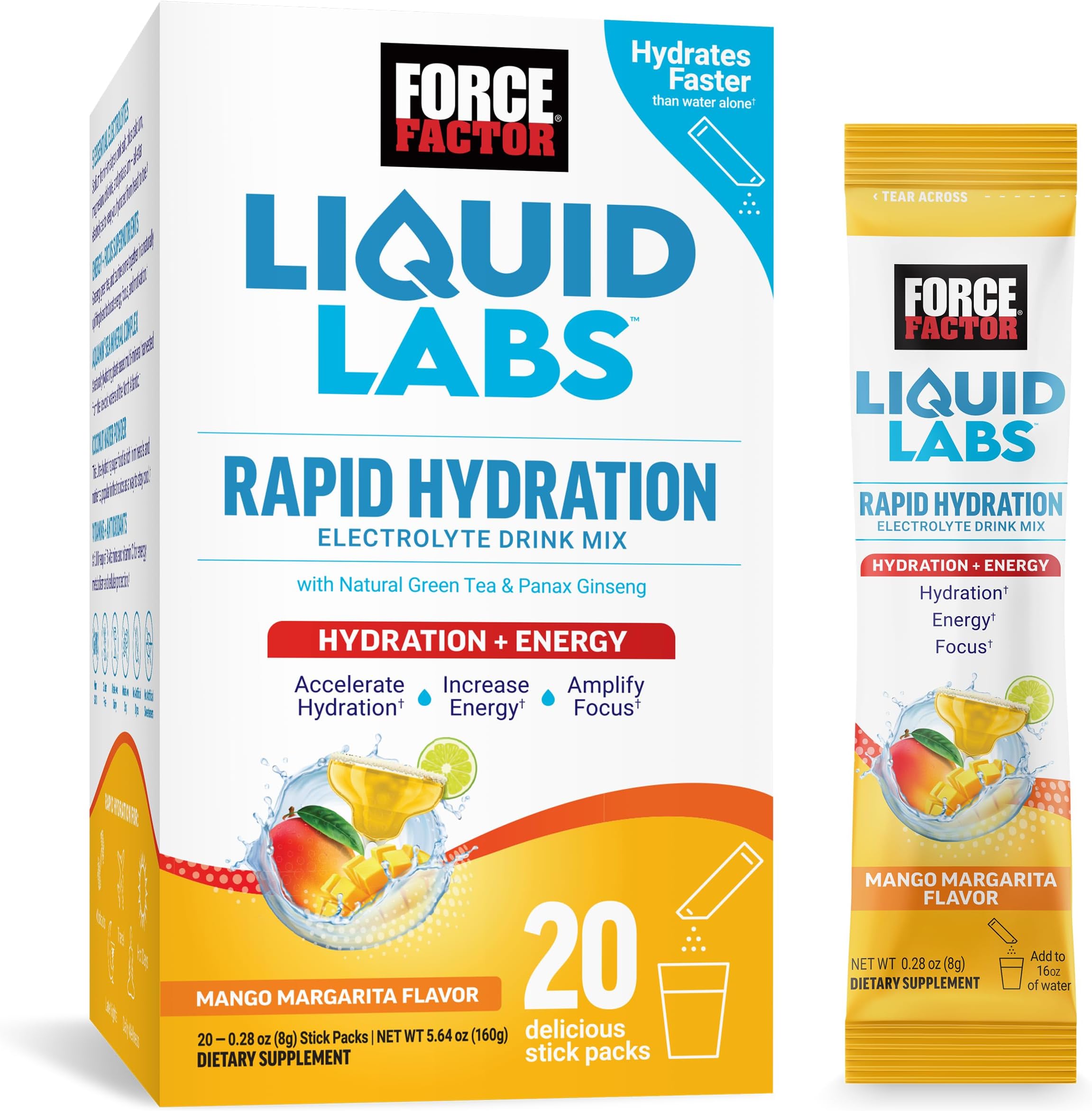 Amazon.com: Force Factor Liquid Labs Electrolytes Powder Packets—Mango ...