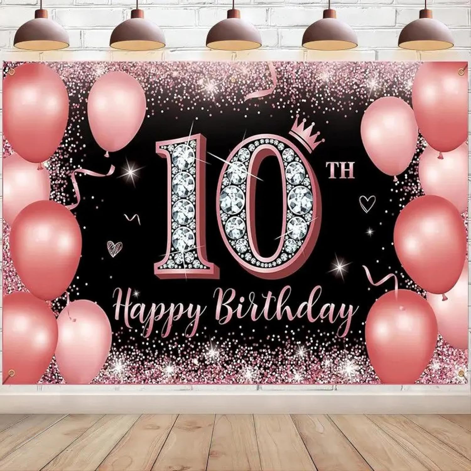 Amazon.com : Rose Pink Happy 10th Birthday Backdrop Print Wall ...