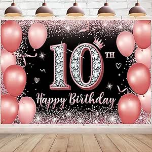 Amazon.com : Rose Pink Happy 10th Birthday Backdrop Print Wall Decorations Backdrop Party ...