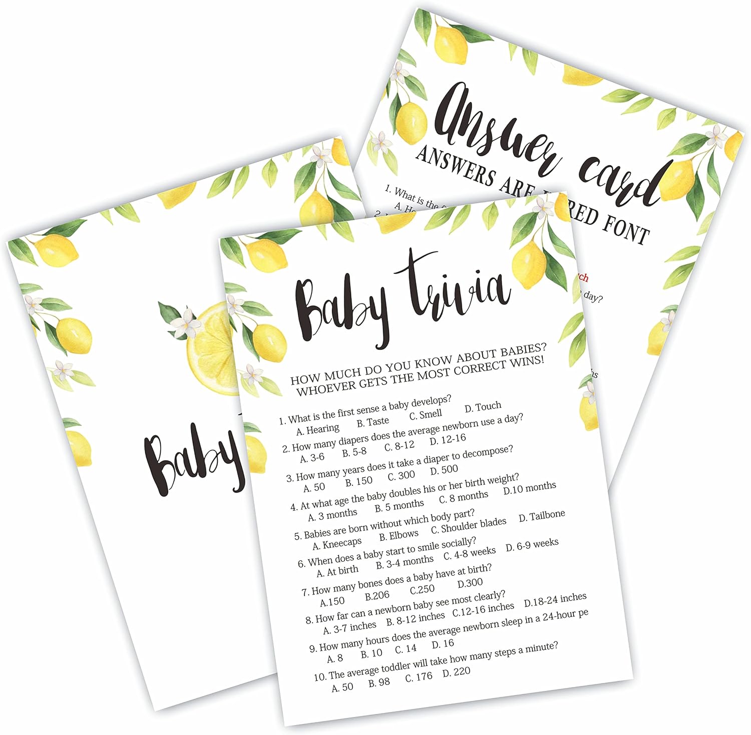 Amazon.com: BBYX Baby Shower Lemon Theme Trivia Game, 30 Fill-In Cards ...