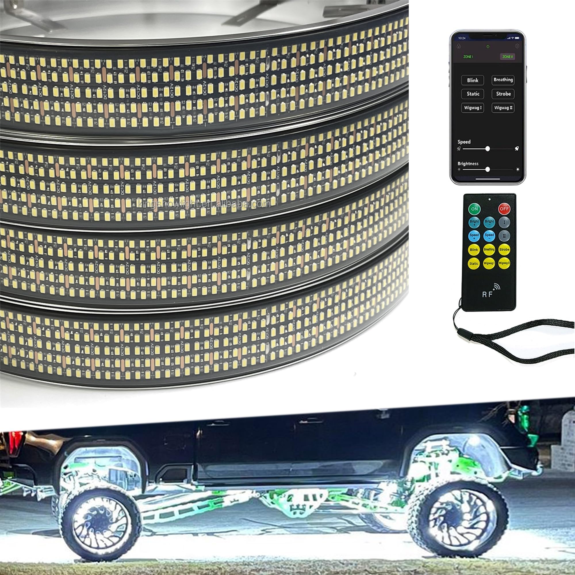 Amazon.com: NBWDY New 4Pcs 17in 5 Row Wheel Lights for Truck with APP ...