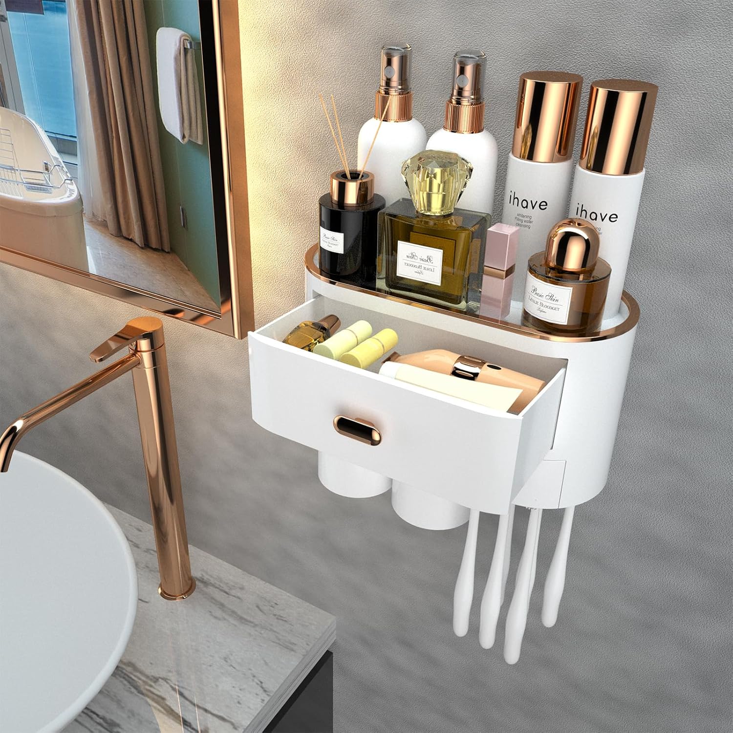 Amazon.com: iHave Toothbrush Holders for Bathrooms - 2 Cups Toothbrush ...