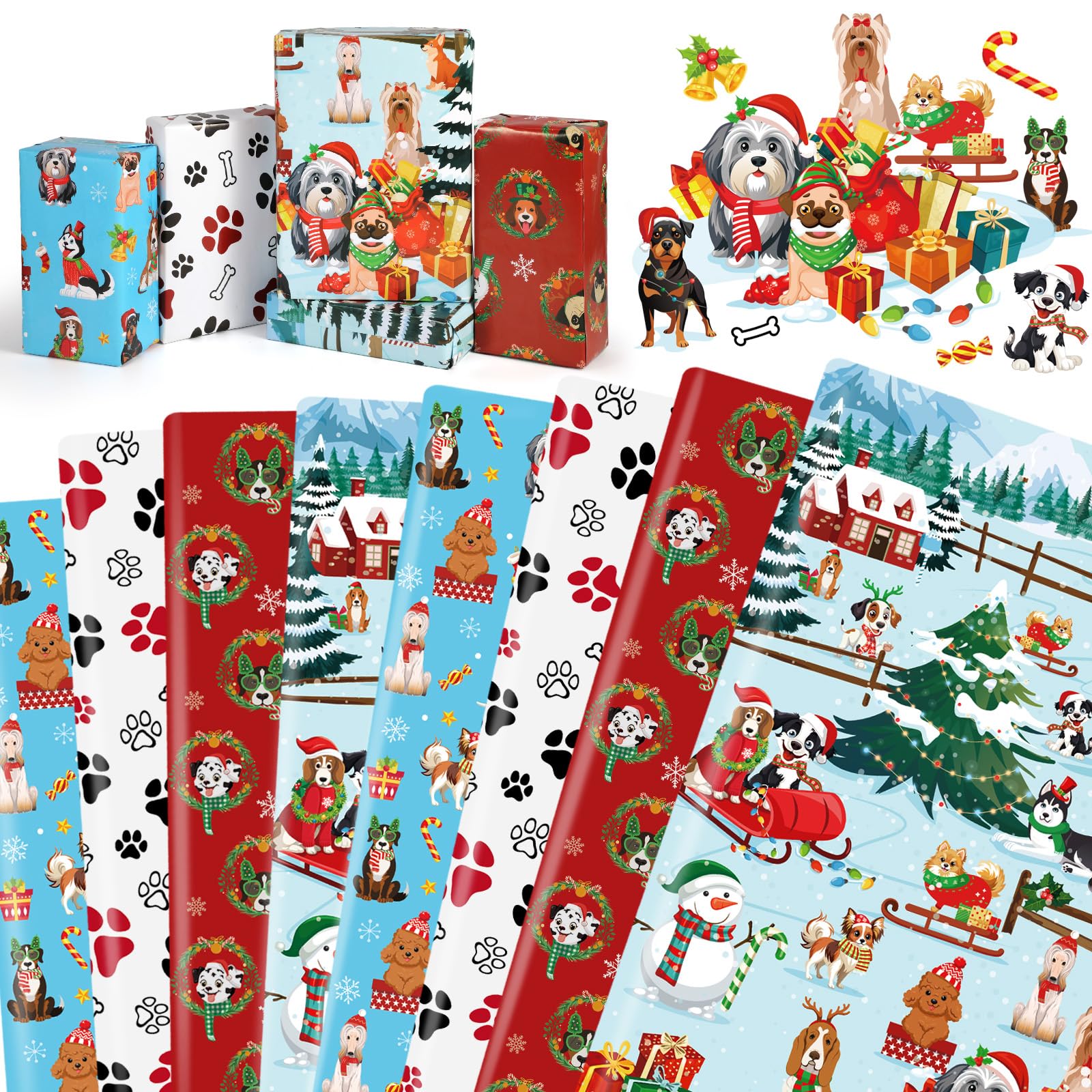 Amazon.com: HOWAF 8 Dog Christmas Wrapping Paper, Cute Christmas ...