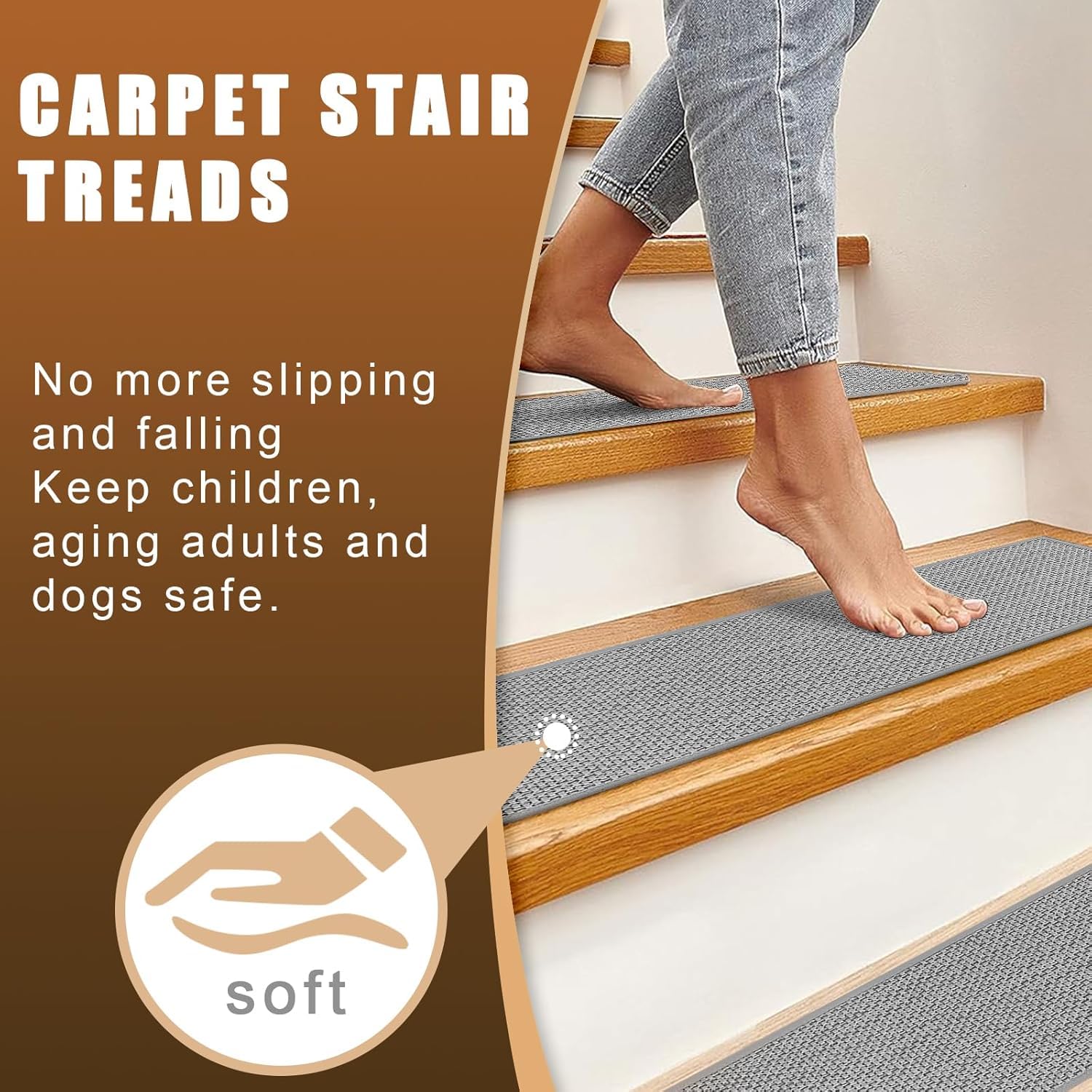 Snapklik.com : Natural Linen Stair Treads For Wooden Steps Indoor,8" X 30"