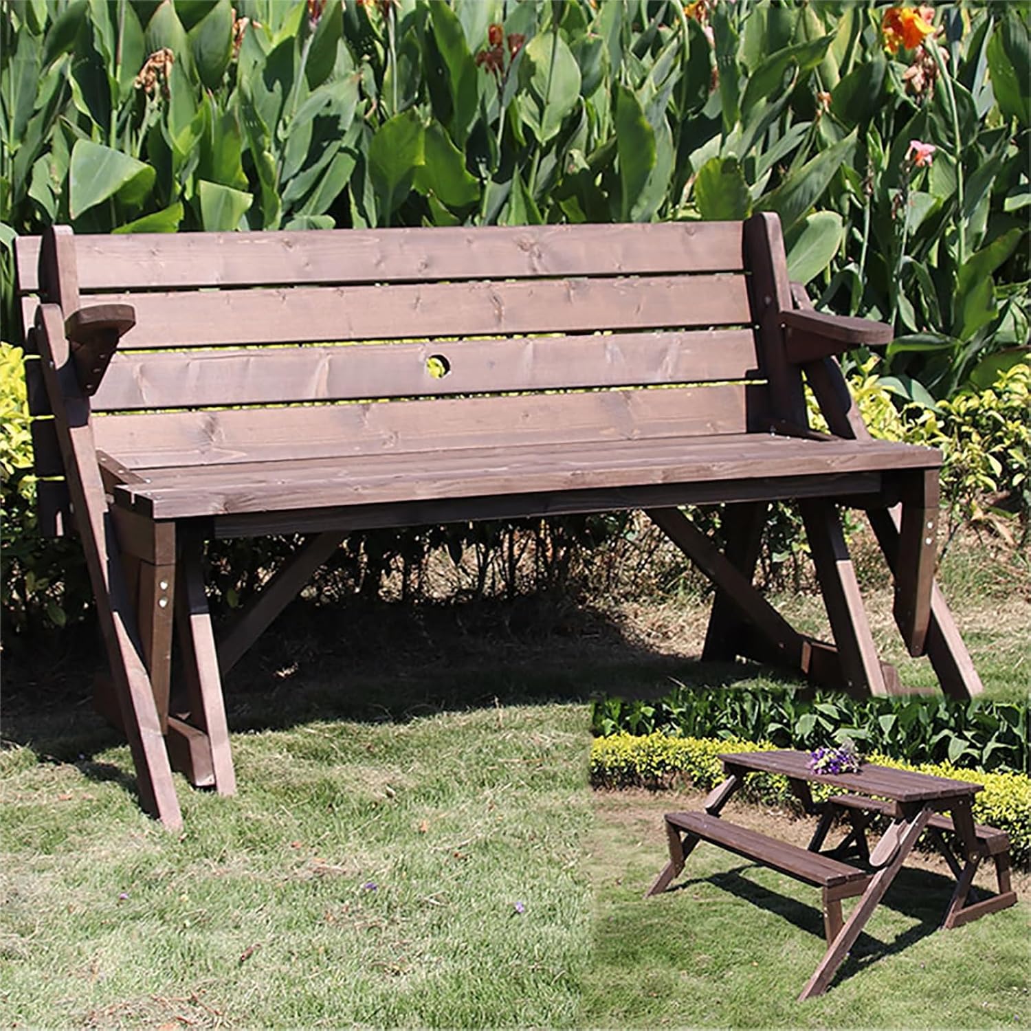 Amazon.com: FQWYNMZ Garden Bench, Picnic Table, 2 in 1 Convertible ...
