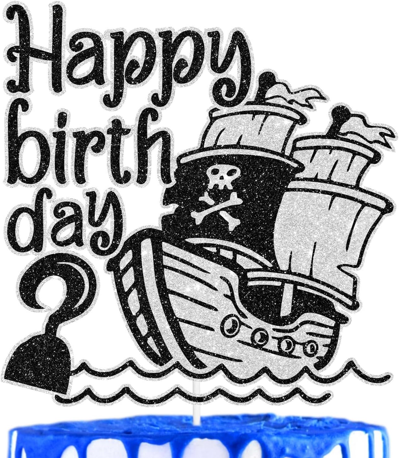 Amazon.com: Black Glitter Pirate Ship Cake Topper - Perfect for Boys or ...