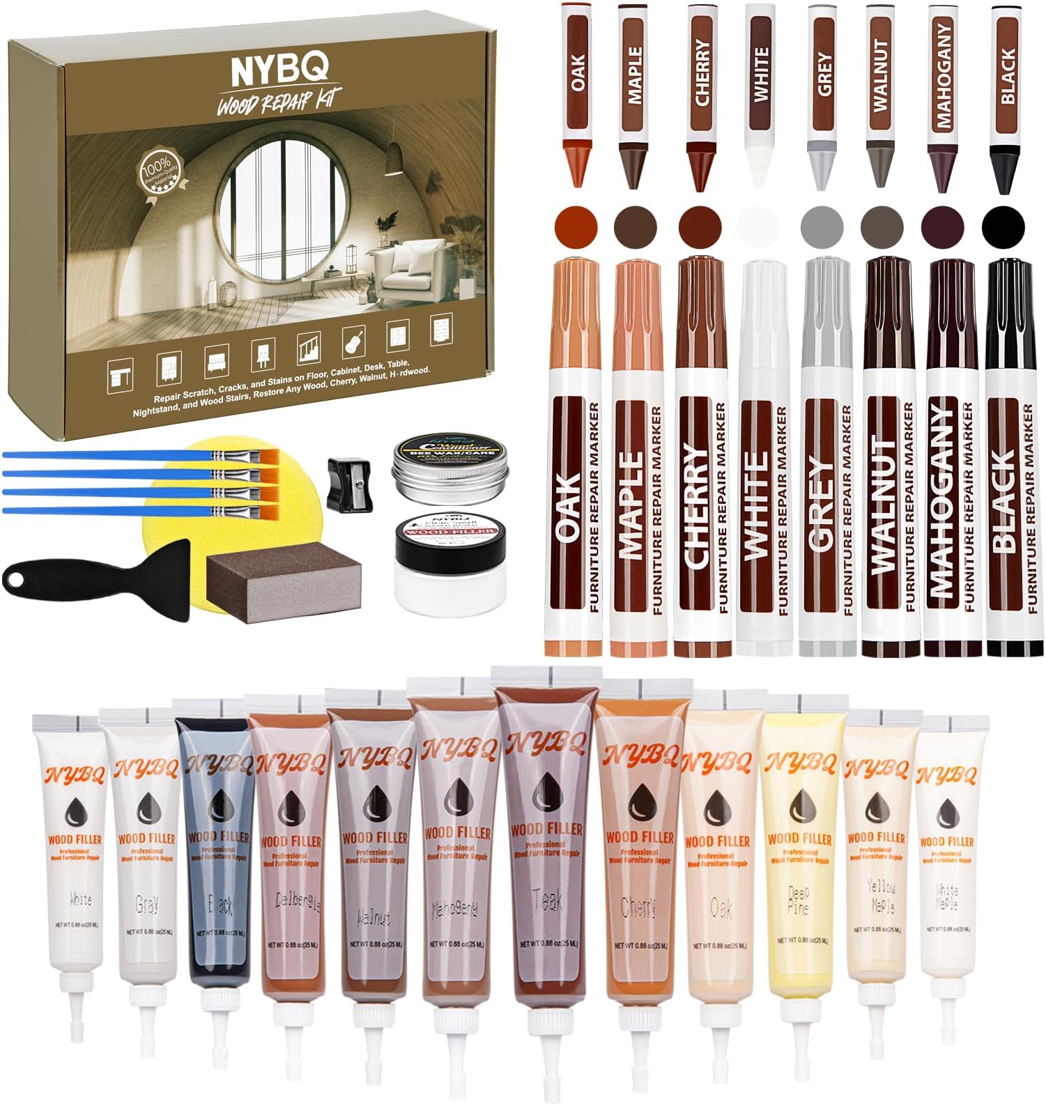 Furniture Repair Kit Wood Markers & Wax Sticks with Sharpener(13 Pc Set ...