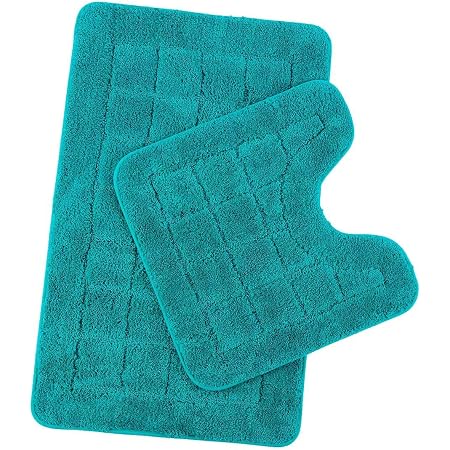 SOANNY Turquoise Bath Mat Set of 2, High Density Soft Microfiber Non ...