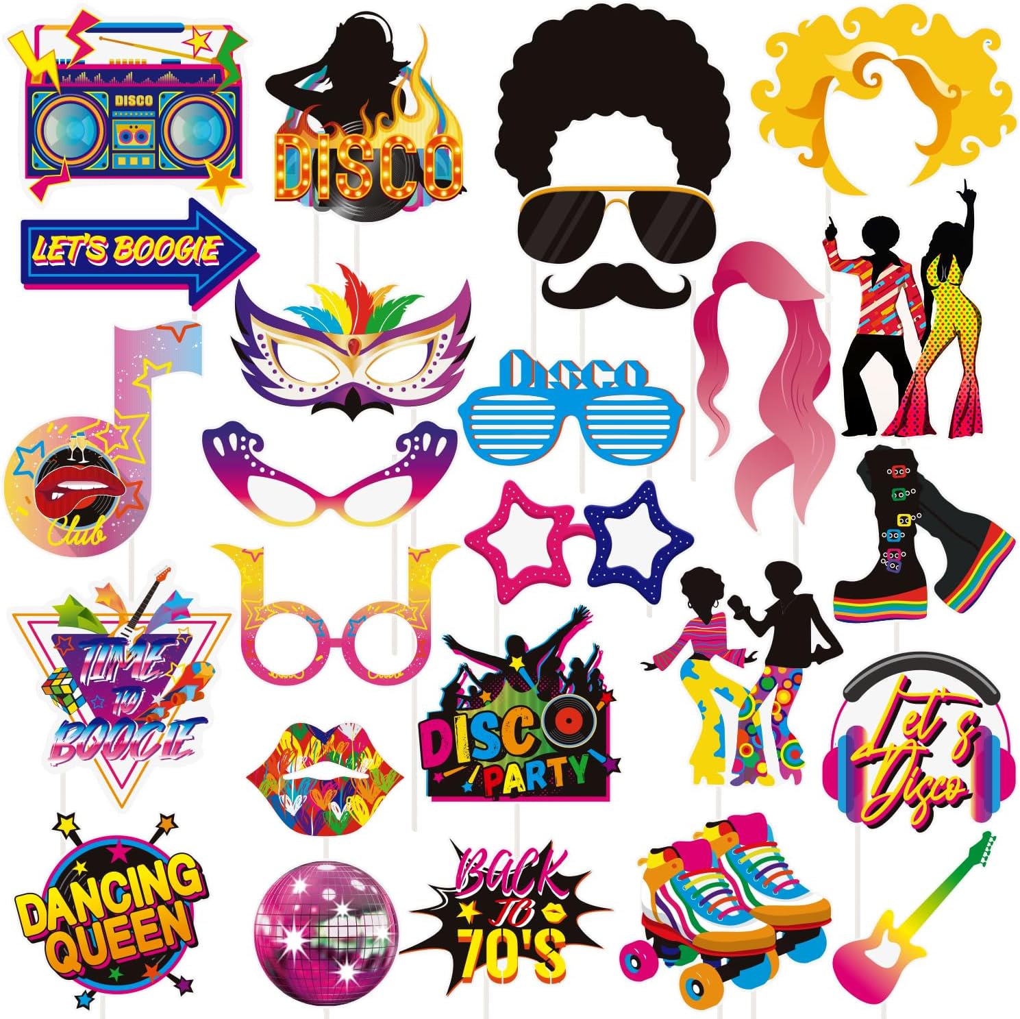 Amazon.com: SUNBEAUTY 26 PCS 70s Photo Booth Props, Disco Vintage ...