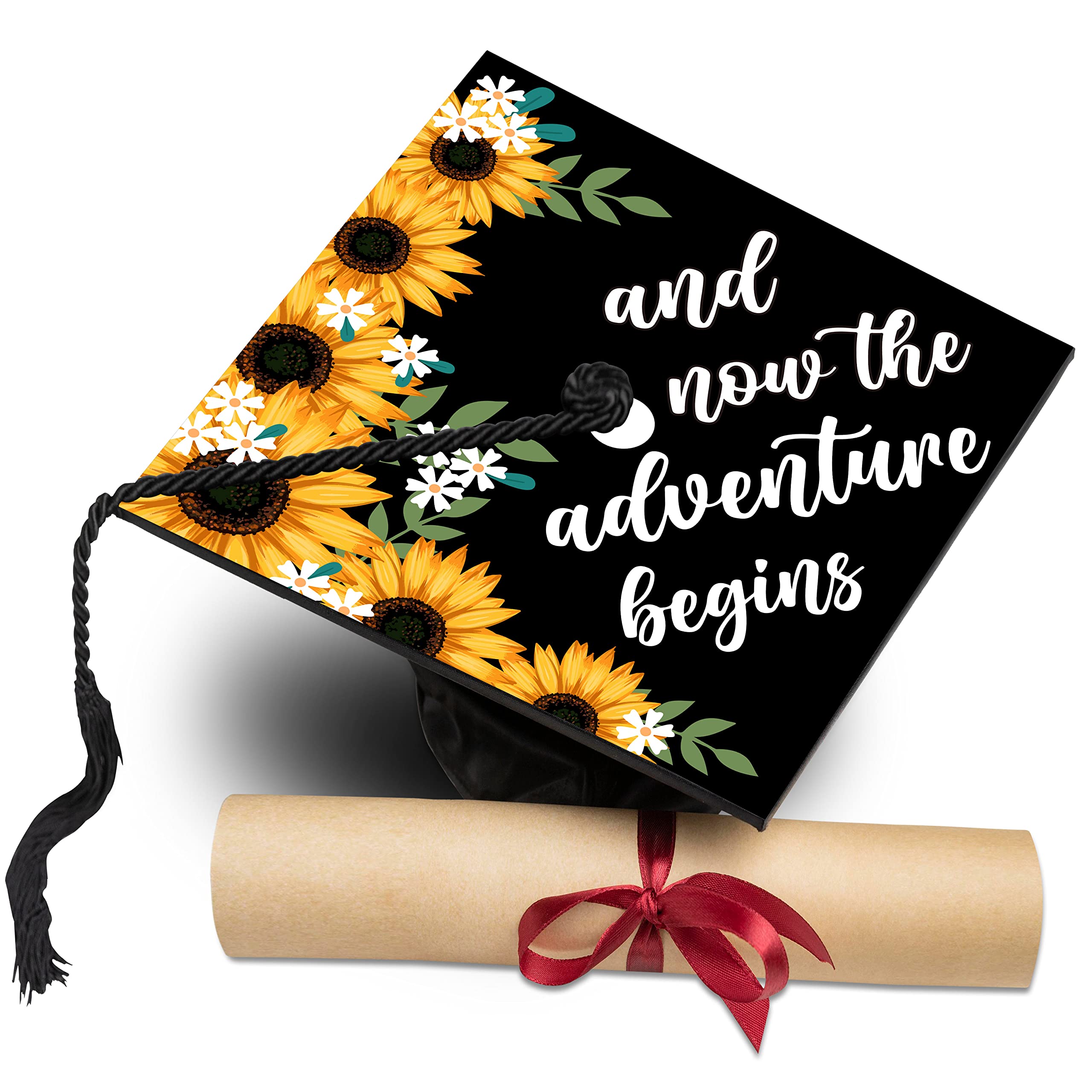 Graduation Cap Topper, Sunflower Floral Motivational Quote Graduation ...