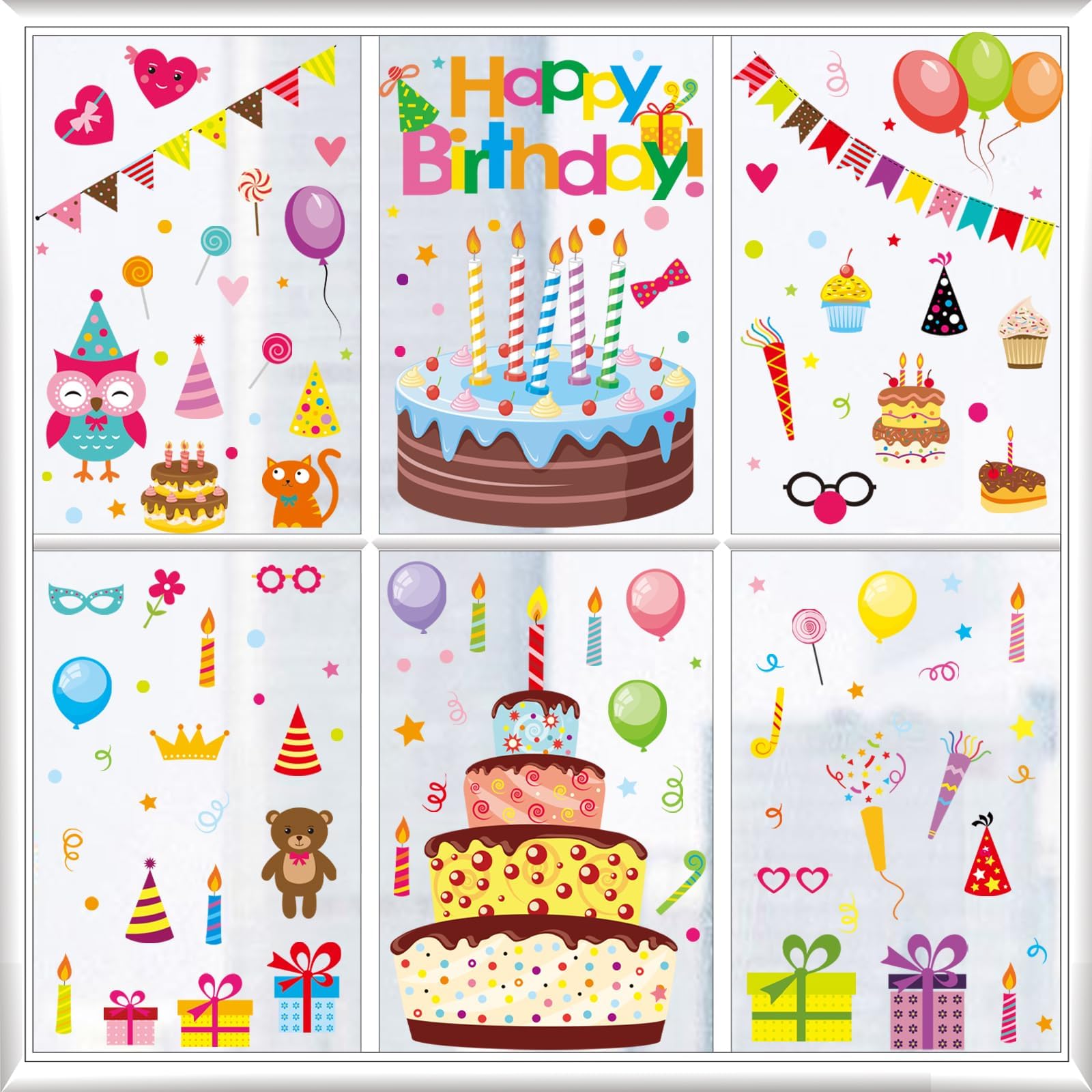 Amazon.com: AnyDesign 8 Sheet Birthday Window Clings Summer Window ...