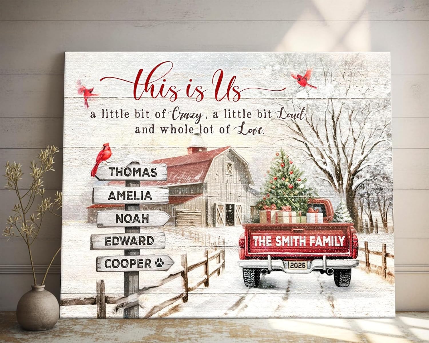 Amazon.com: CENOVACY Personalized Family Christmas Canvas Wall Art ...