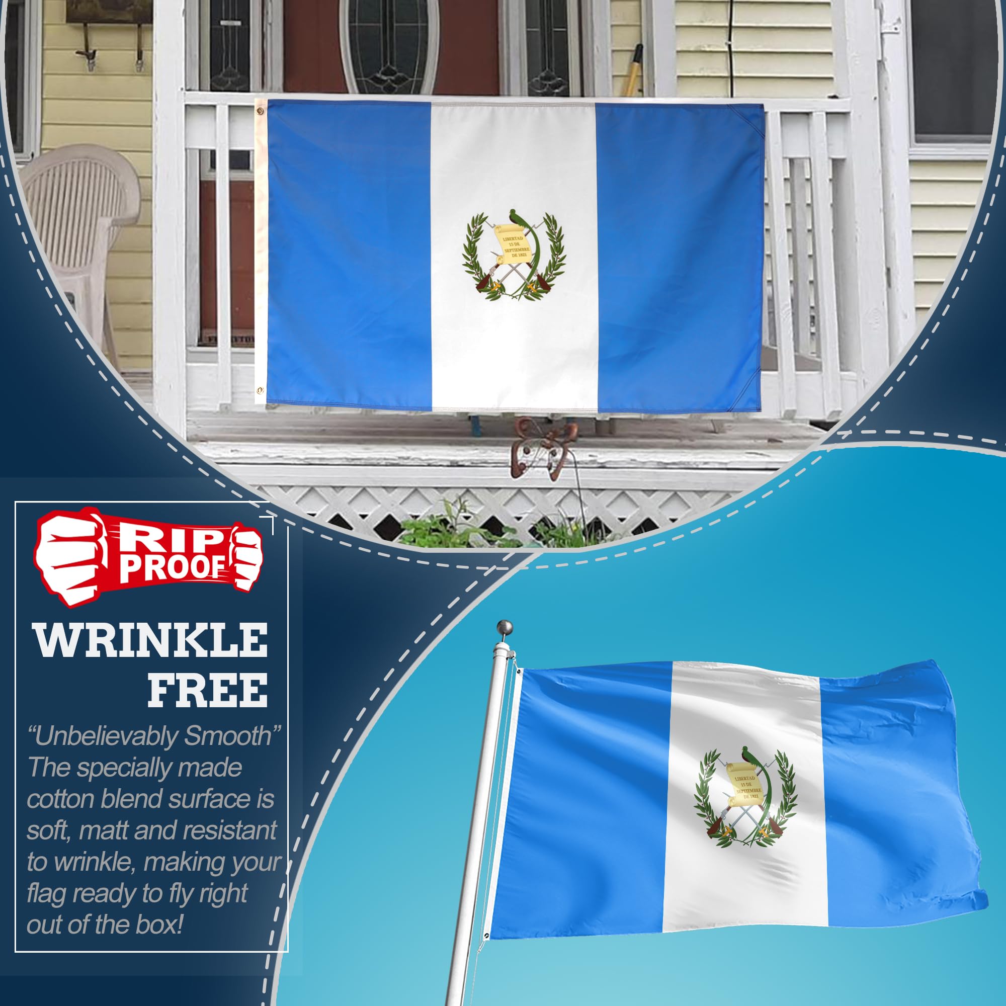 Snapklik.com : Anley Rip-Proof Double Sided 3-Ply Guatemala Flag 3x5 ...