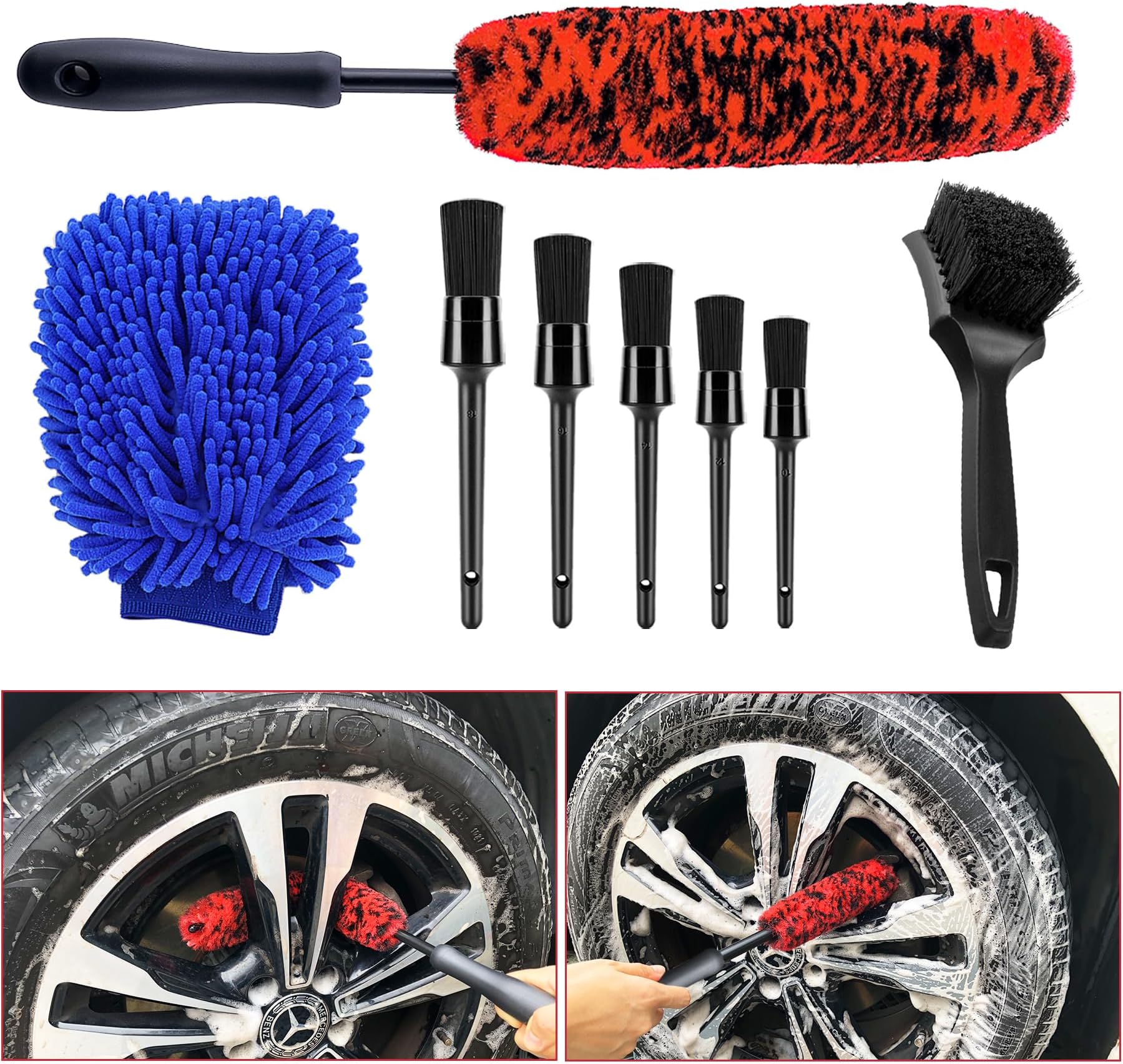 Amazon.com: Latamil 8Pcs Wheel Tire Brush Set, Wheel Brushes for ...