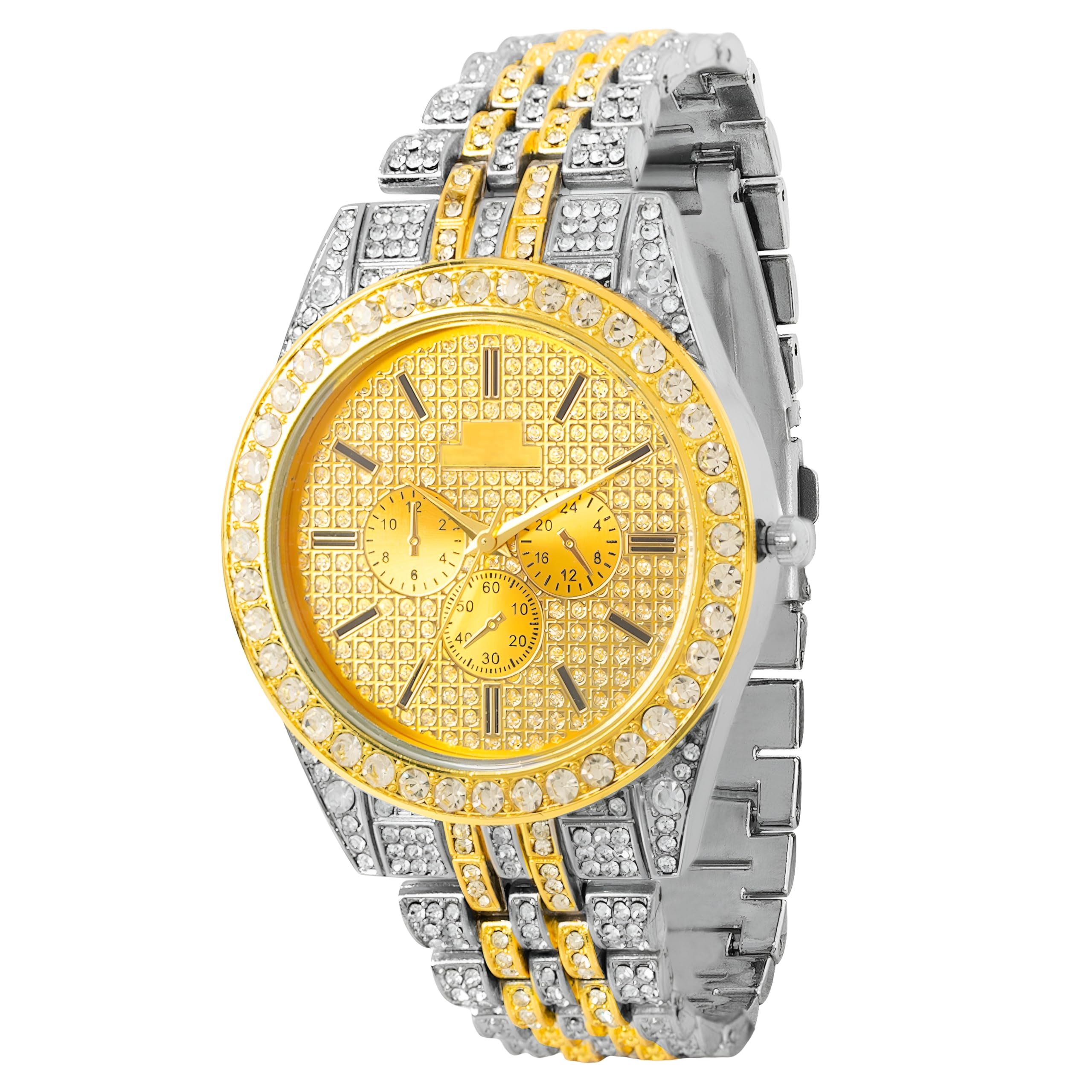 Buy ALNA-TURA Stylish Men's Gold and Silver Watch with Diamond Accents ...