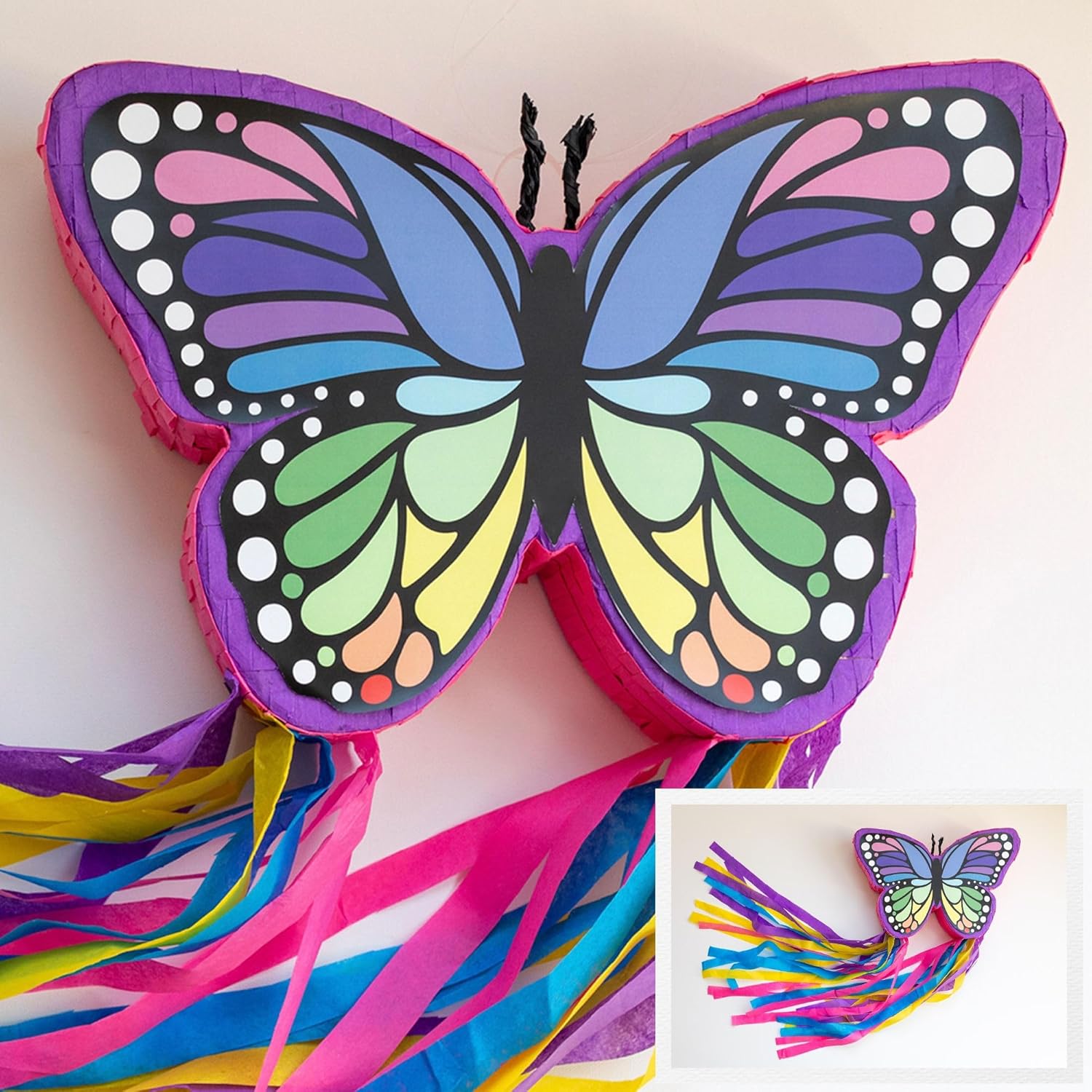 Amazon.com: Riles & Bash Rainbow Butterfly Pinata with Colorful ...