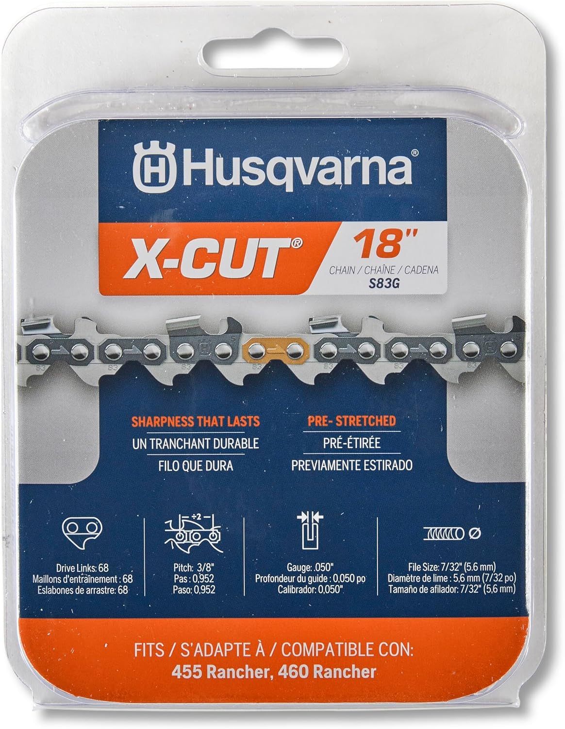 Amazon.com: Husqvarna S83G 18 Chainsaw chain, 3/8'' Pitch, .050 Guage ...