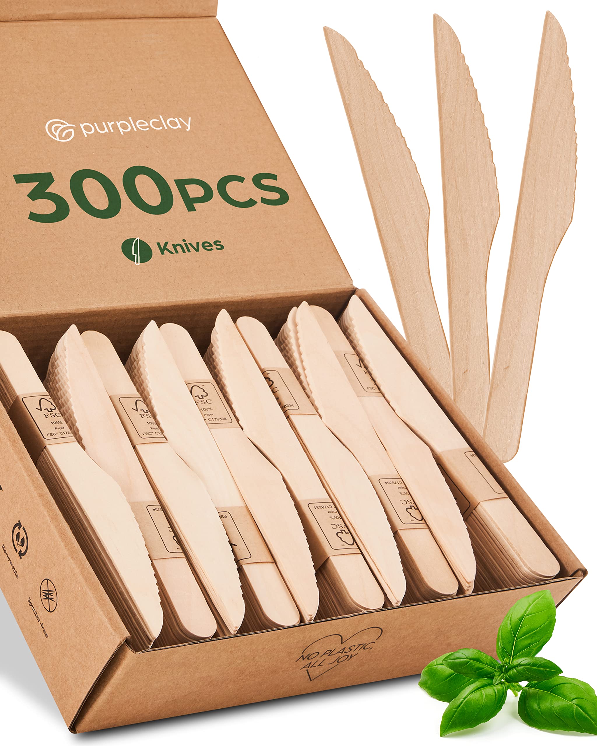 Amazon.com: Wooden Disposable Knives - 300 Piece Wood Compostable ...