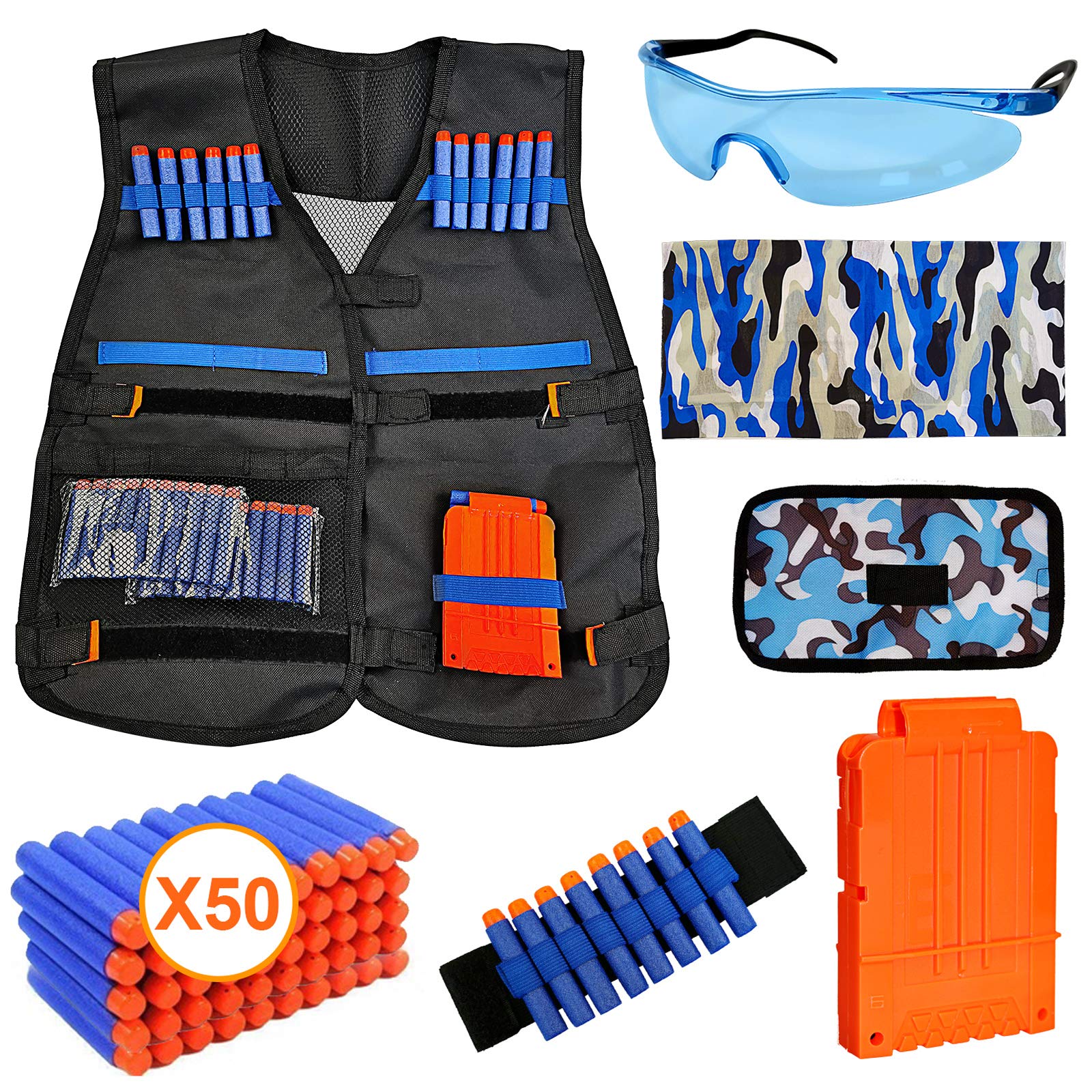 Kids Tactical Vest Kit for Nerf with 50 Pcs Refill Darts, Reload Clip ...