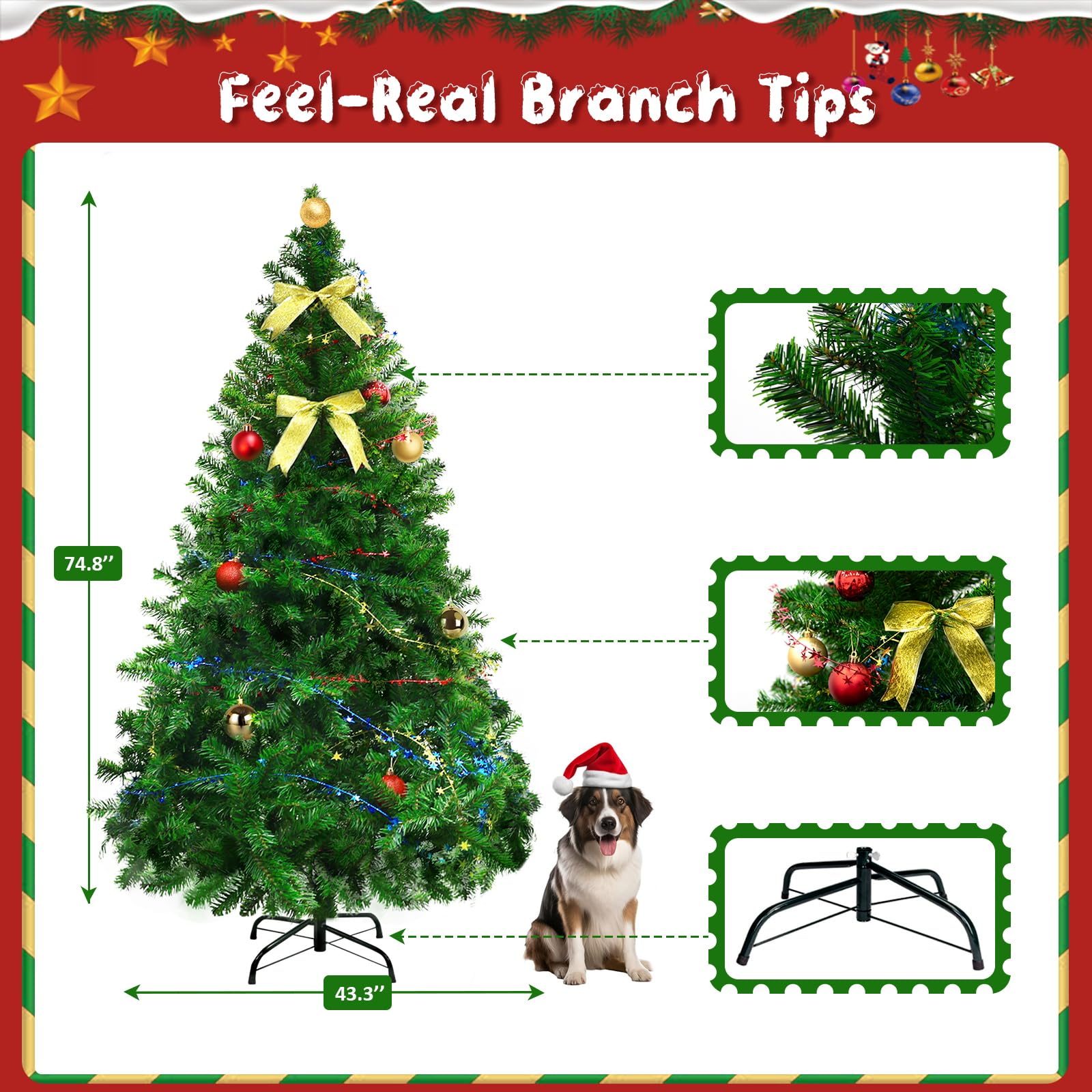 6FT Christmas Tree, Artificial Christmas Trees Quick Assembly Suitable ...